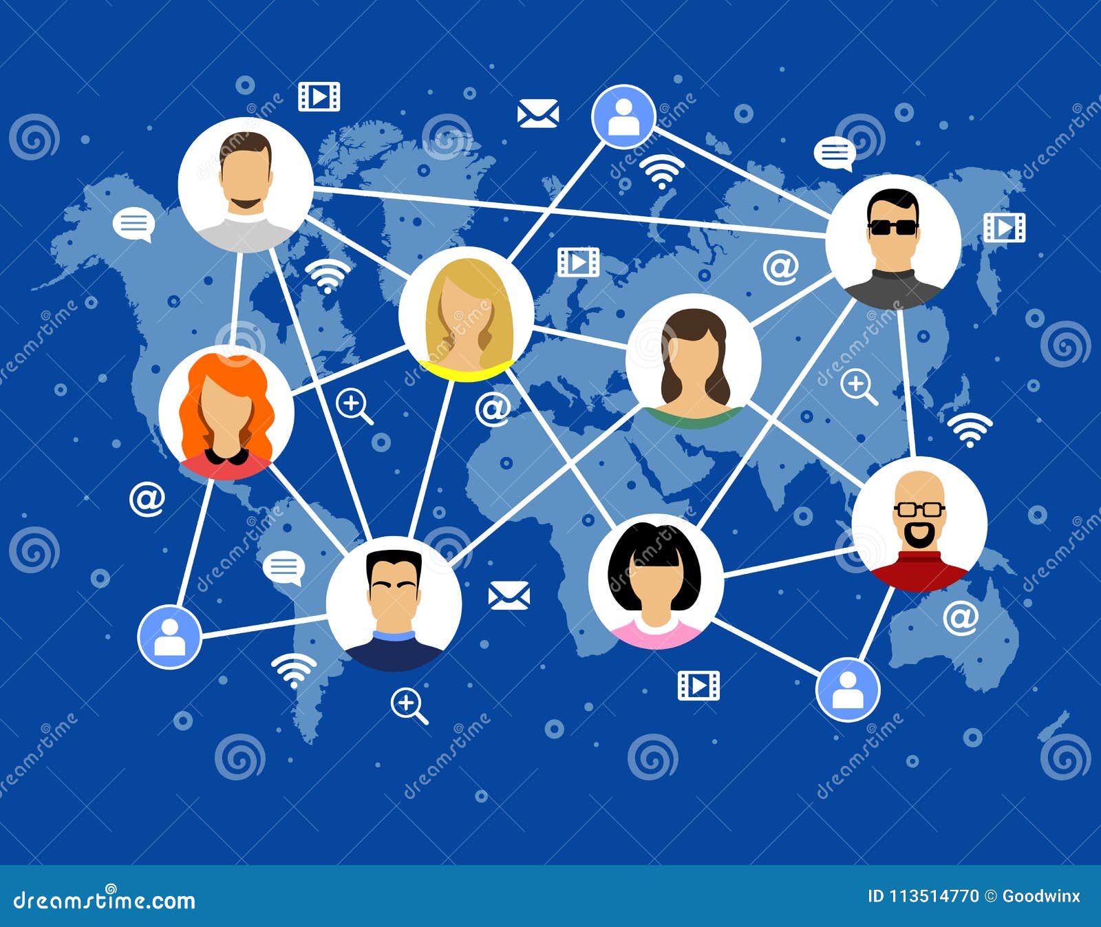 Avatar Vector Image Human Faces Internet Icons on the World Map Stock ...