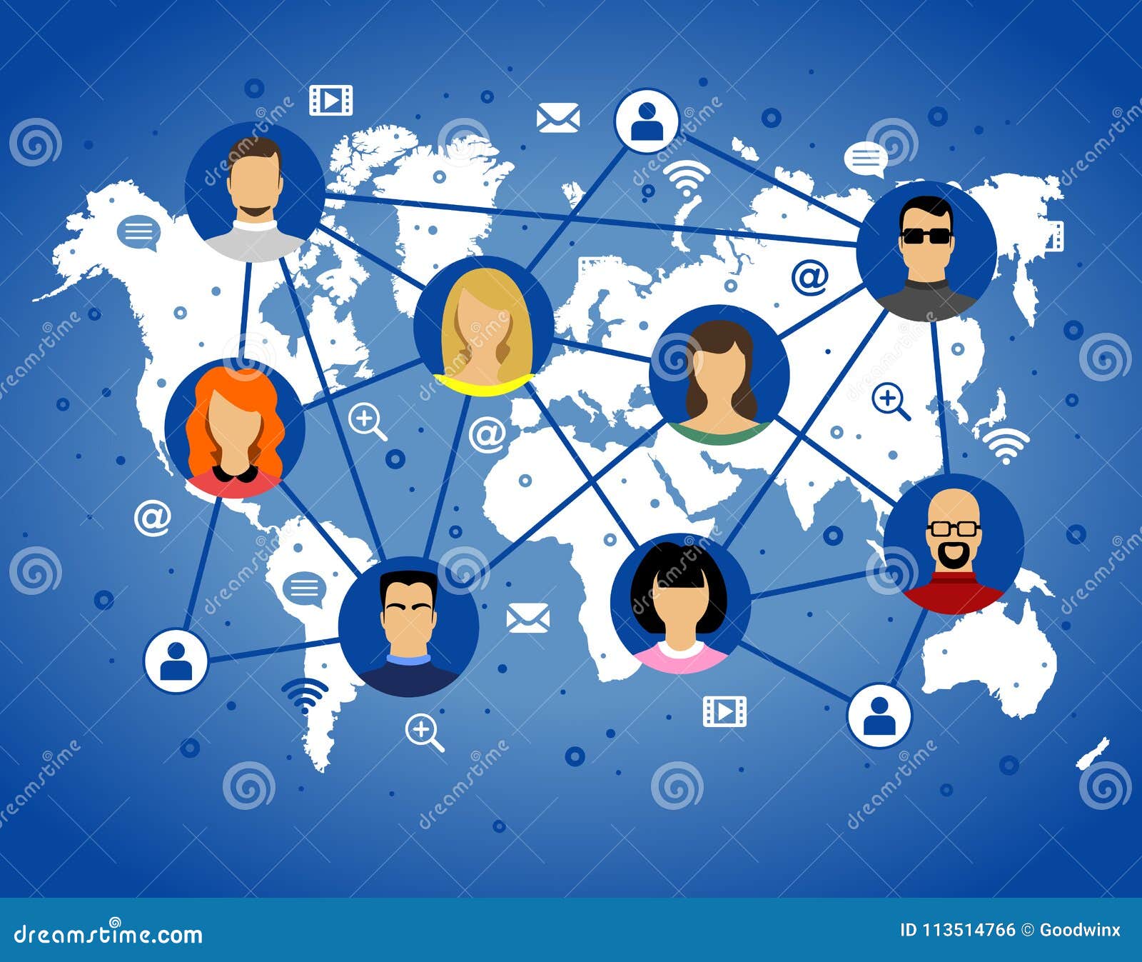 Avatar Vector Image Human Faces Internet Icons on World Map Grad Stock ...