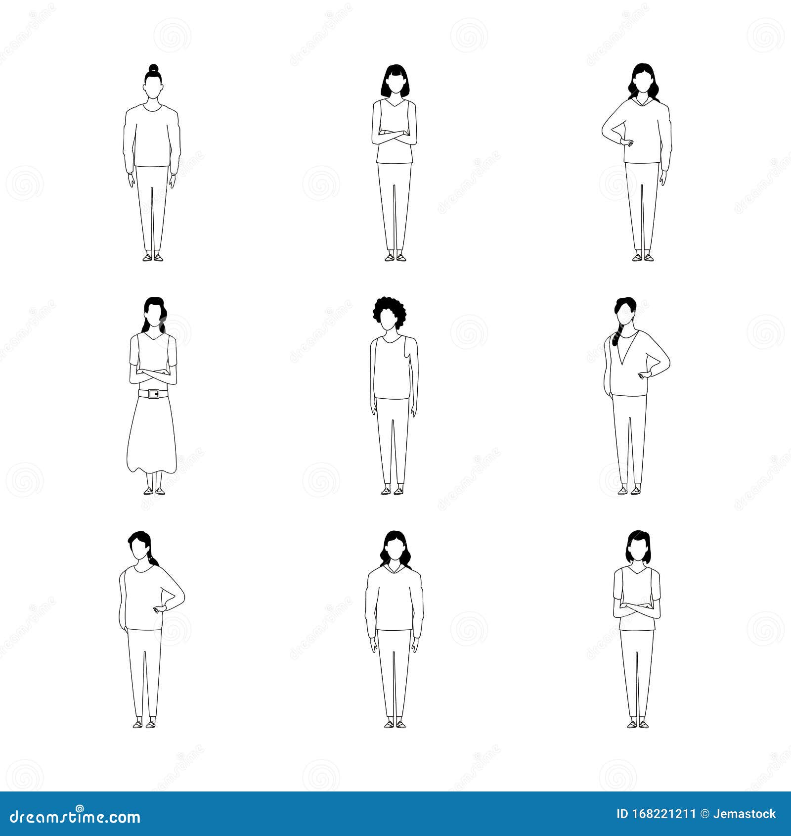 Avatar Women Standing Icon Set Stock Vector - Illustration of standing ...