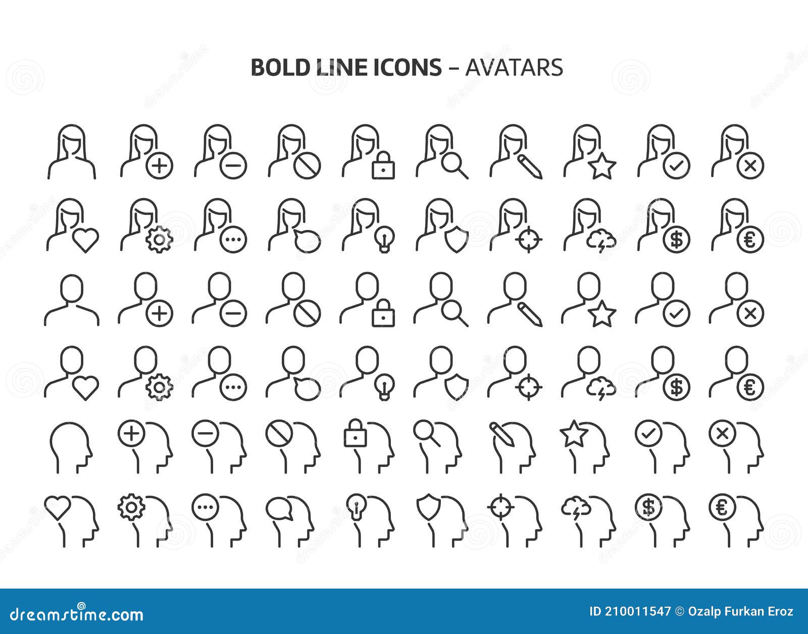 Avatars, bold line icons stock illustration. Illustration of icon ...