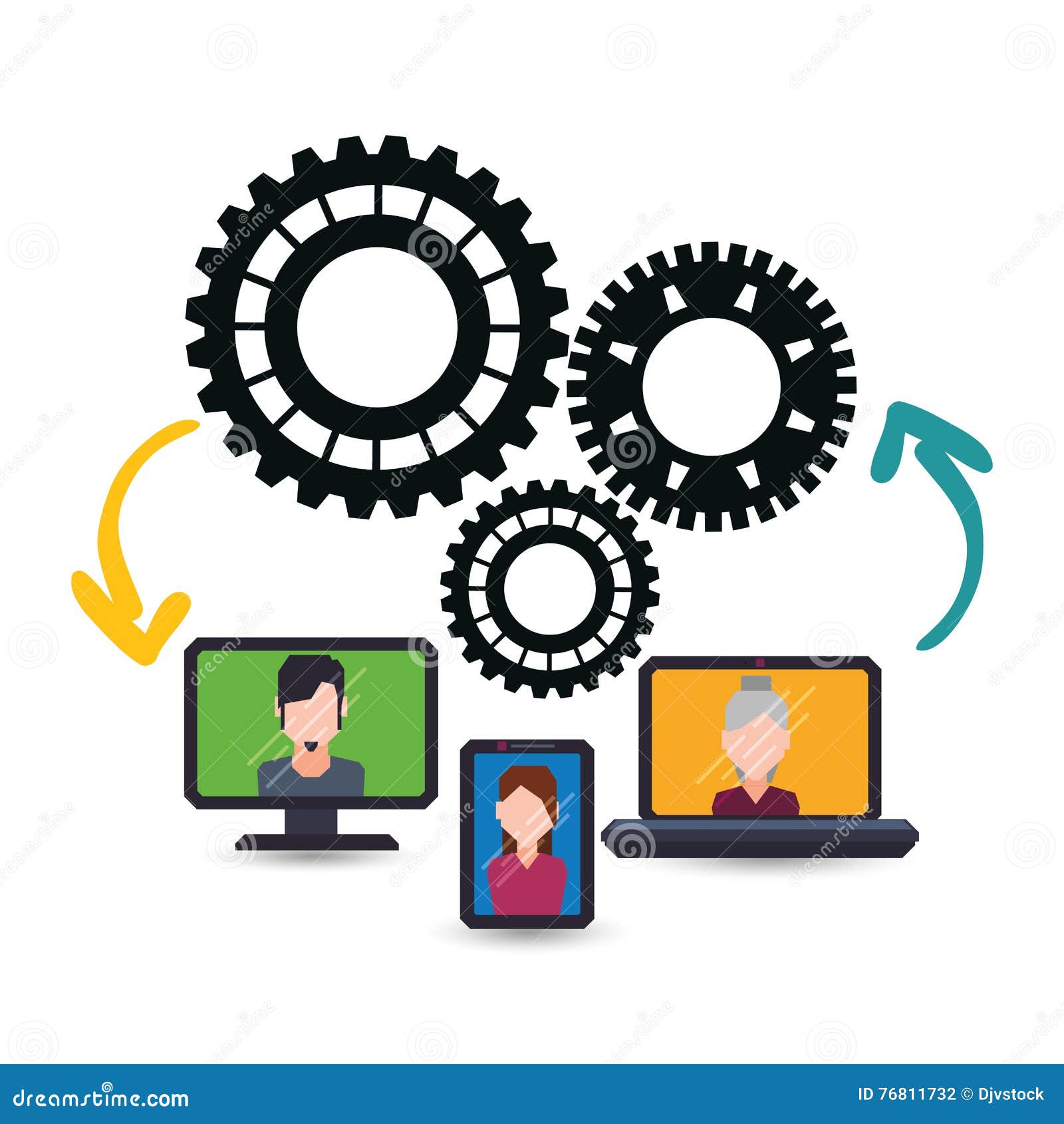 Avatars Gadgets Teamwork Support Design Stock Vector - Illustration of ...