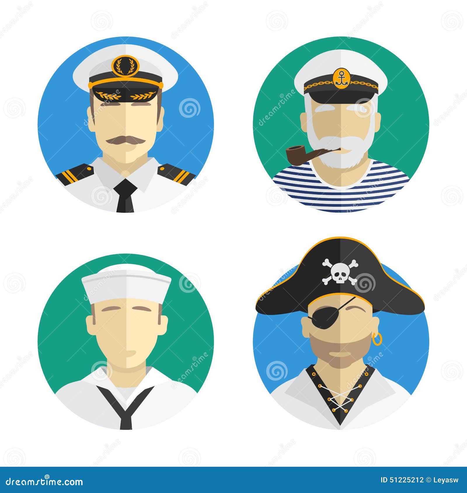 Avatars People. Profession. Sailor, Pirate, Captain. Vector Flat Design ...