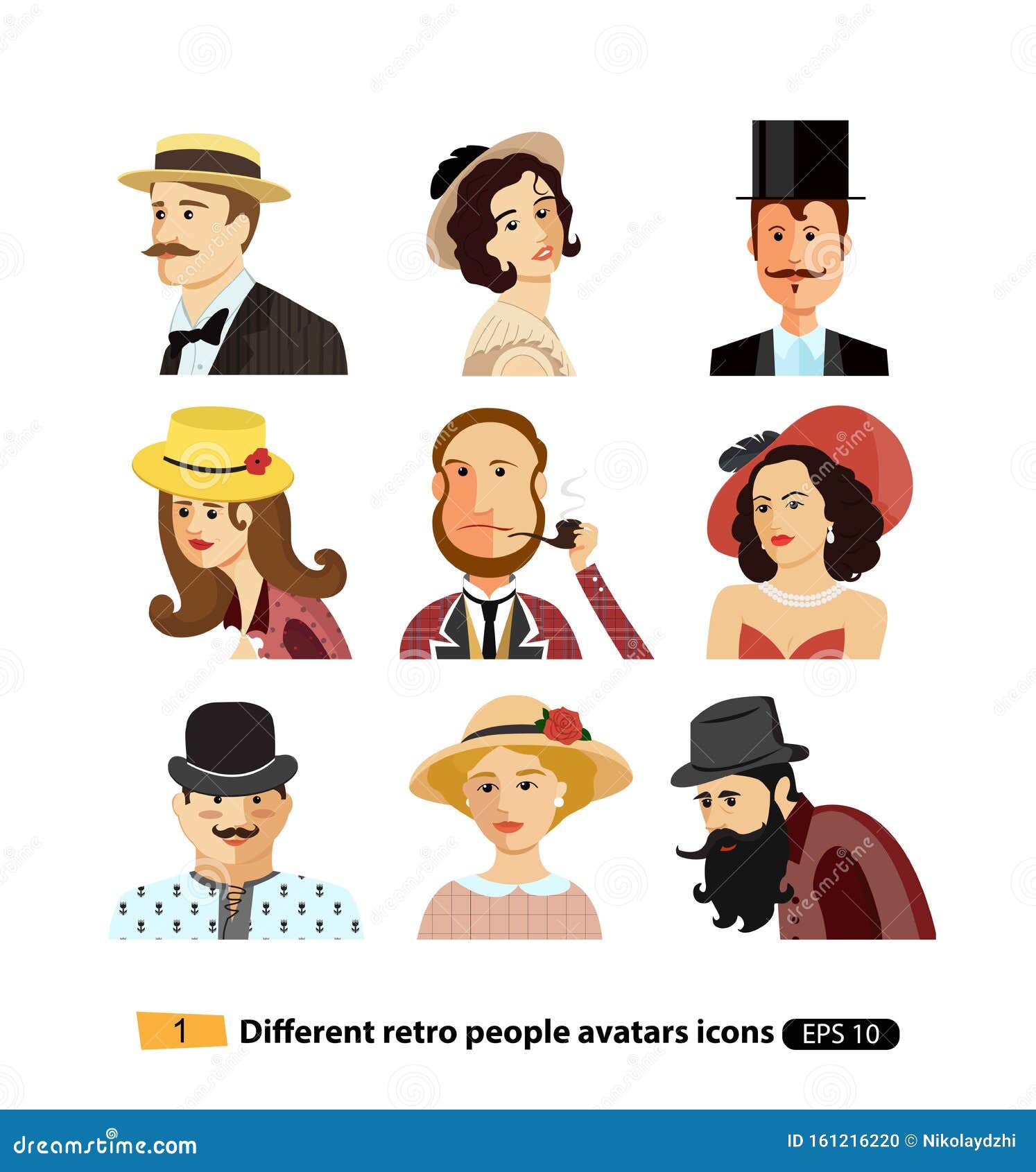Avatars Retro People Vector Cartoon Isolated Stock Vector ...