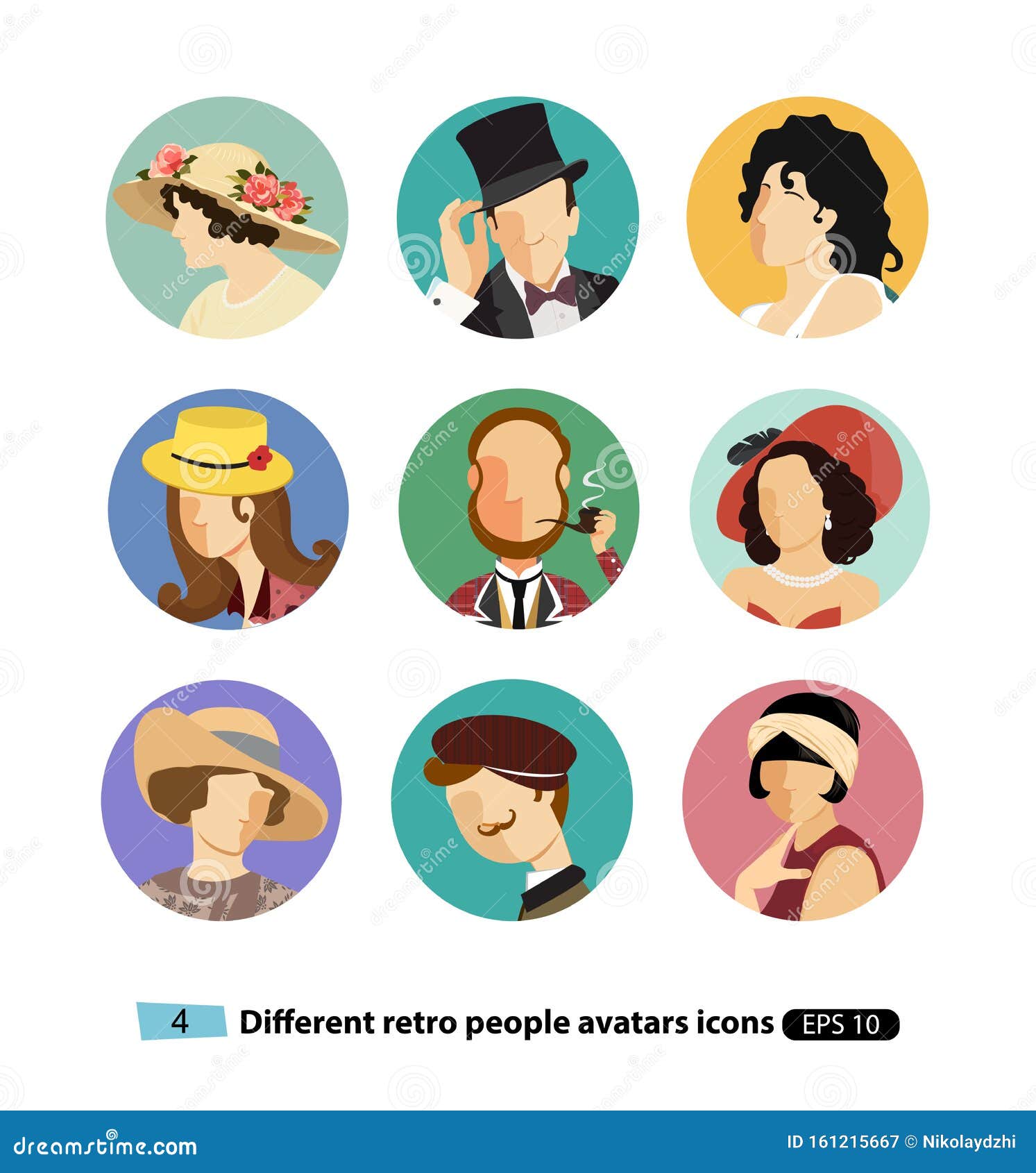 Avatars Retro People Vector Cartoon Isolated on White Stock Vector ...