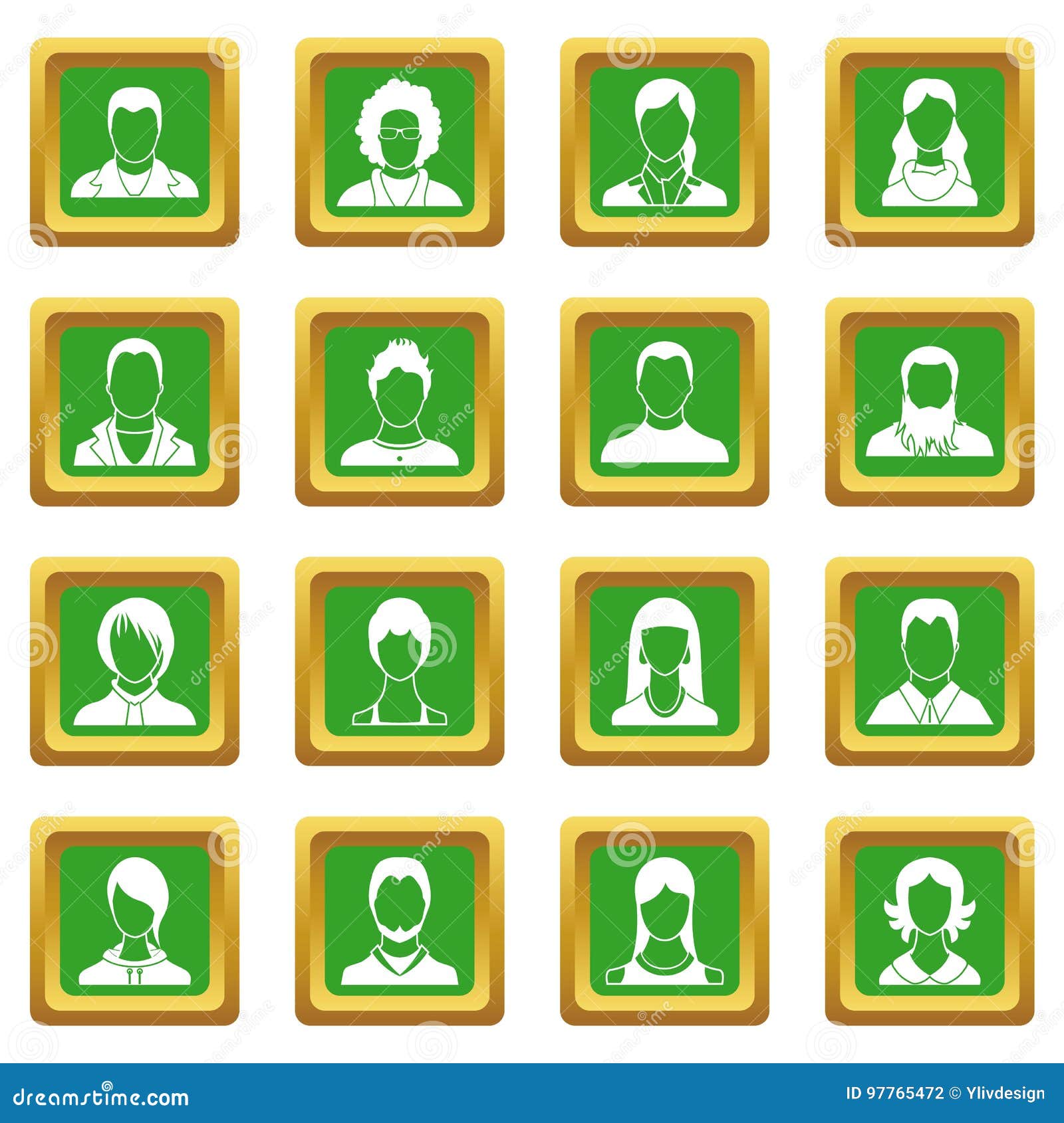 Avatars Set Icons Set Green Stock Vector - Illustration of office, male ...