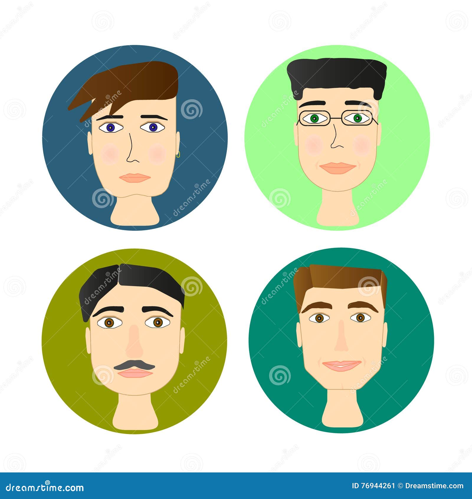 Avatars Set, Men S Head, Flat Style, Male Characters Stock Vector ...