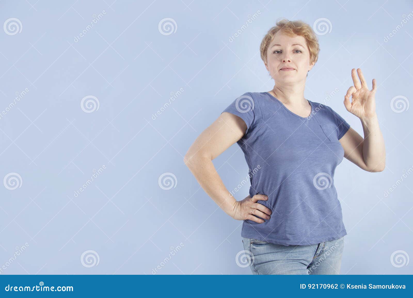 Average Age Woman Shows a Hand Gesture Ok Stock Photo - Image of casual ...