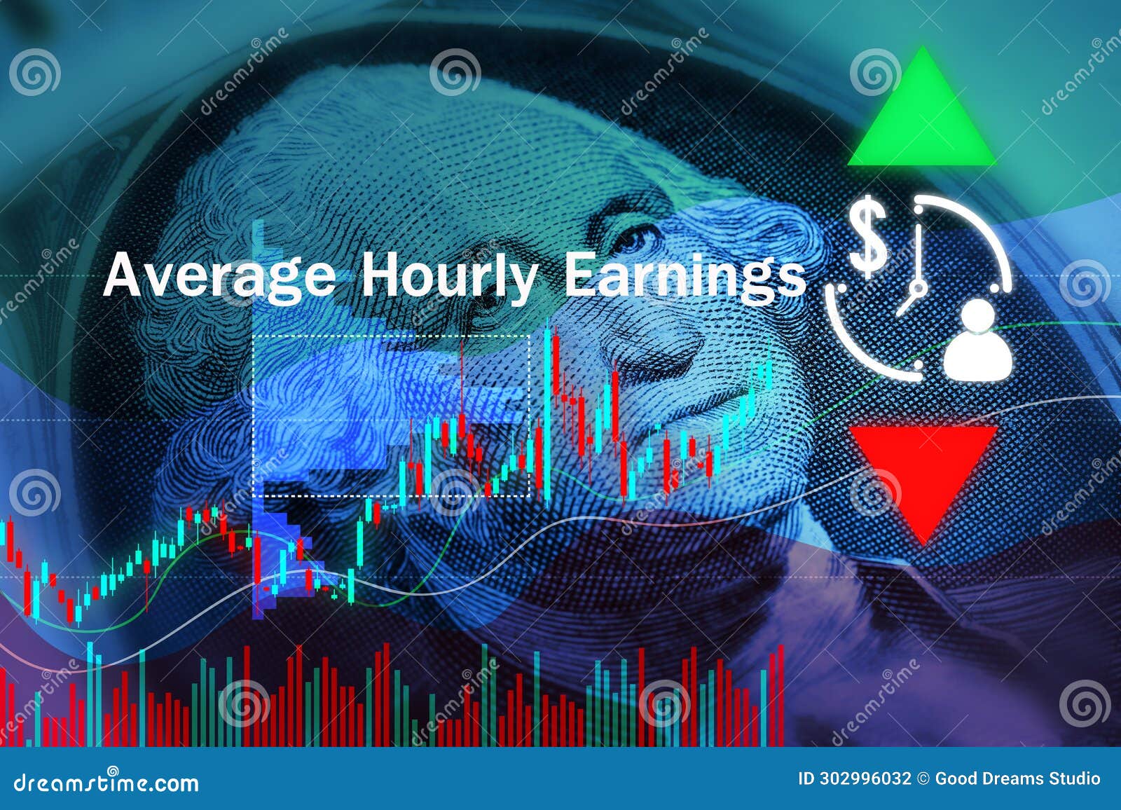 Average Hourly Earnings on Bill Dollar Background Stock Illustration ...