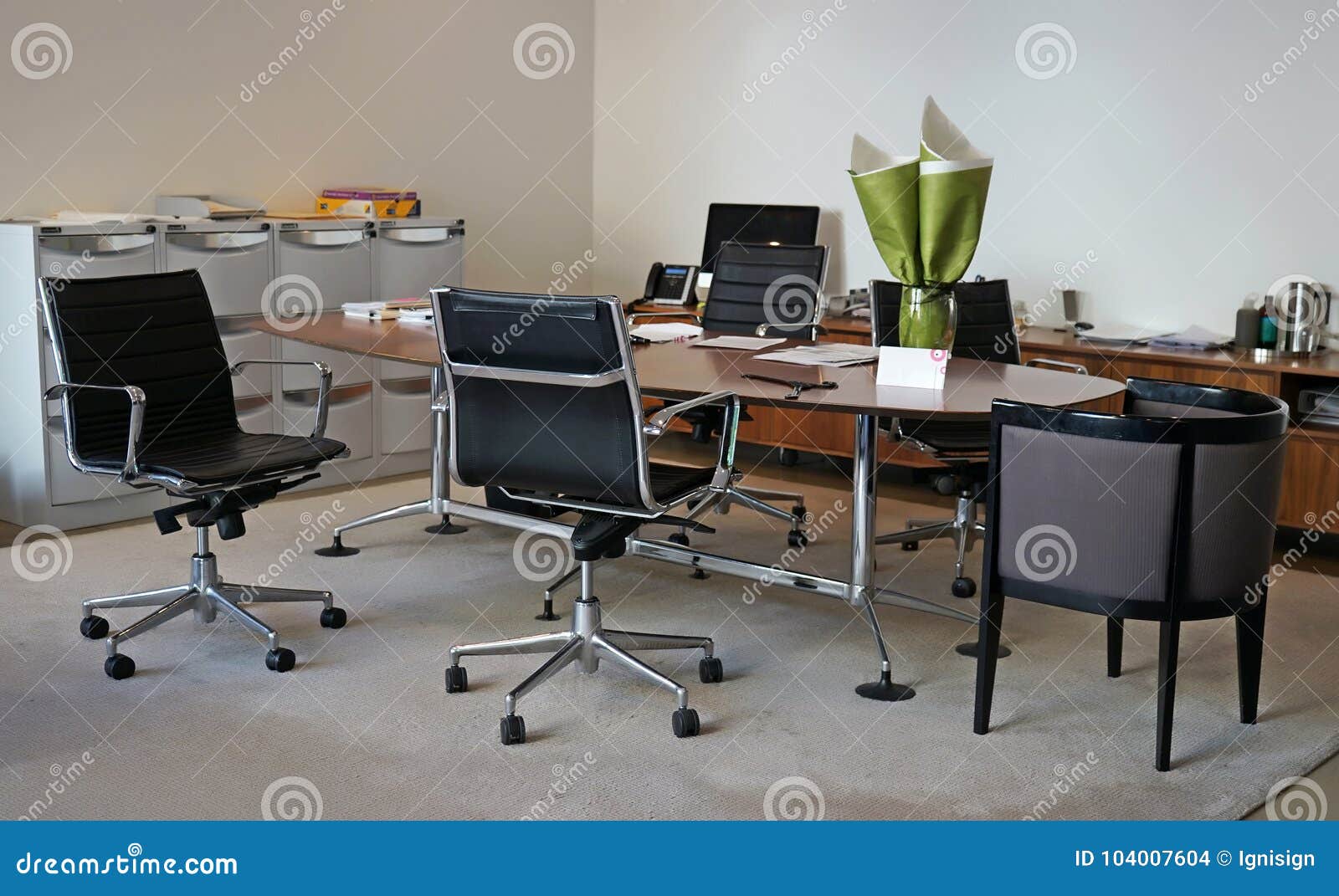Average Office Room with Conference Table and Drawers Stock Photo ...