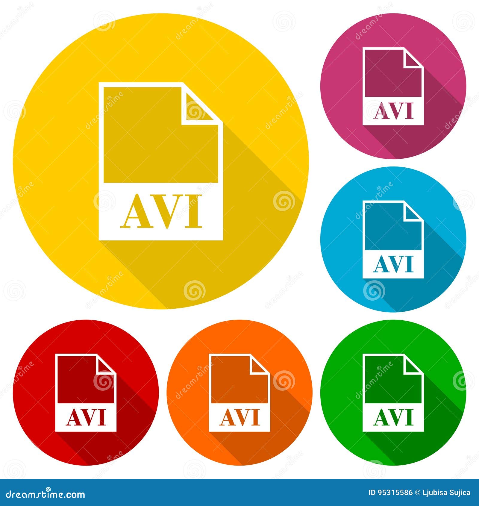 AVI File Icons Set with Long Shadow Stock Vector - Illustration of ...