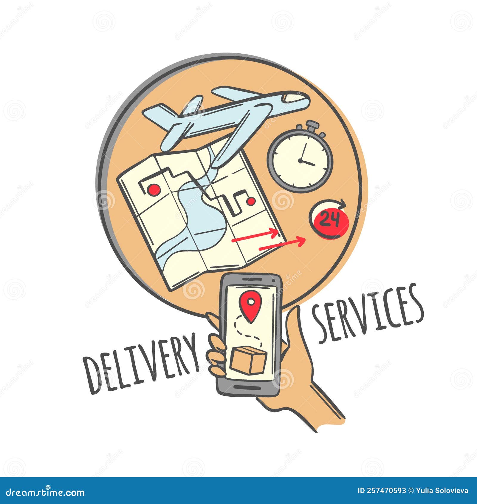 AVIA DELIVERY Smartphone Hand Drawn Vector Illustration Set Stock ...