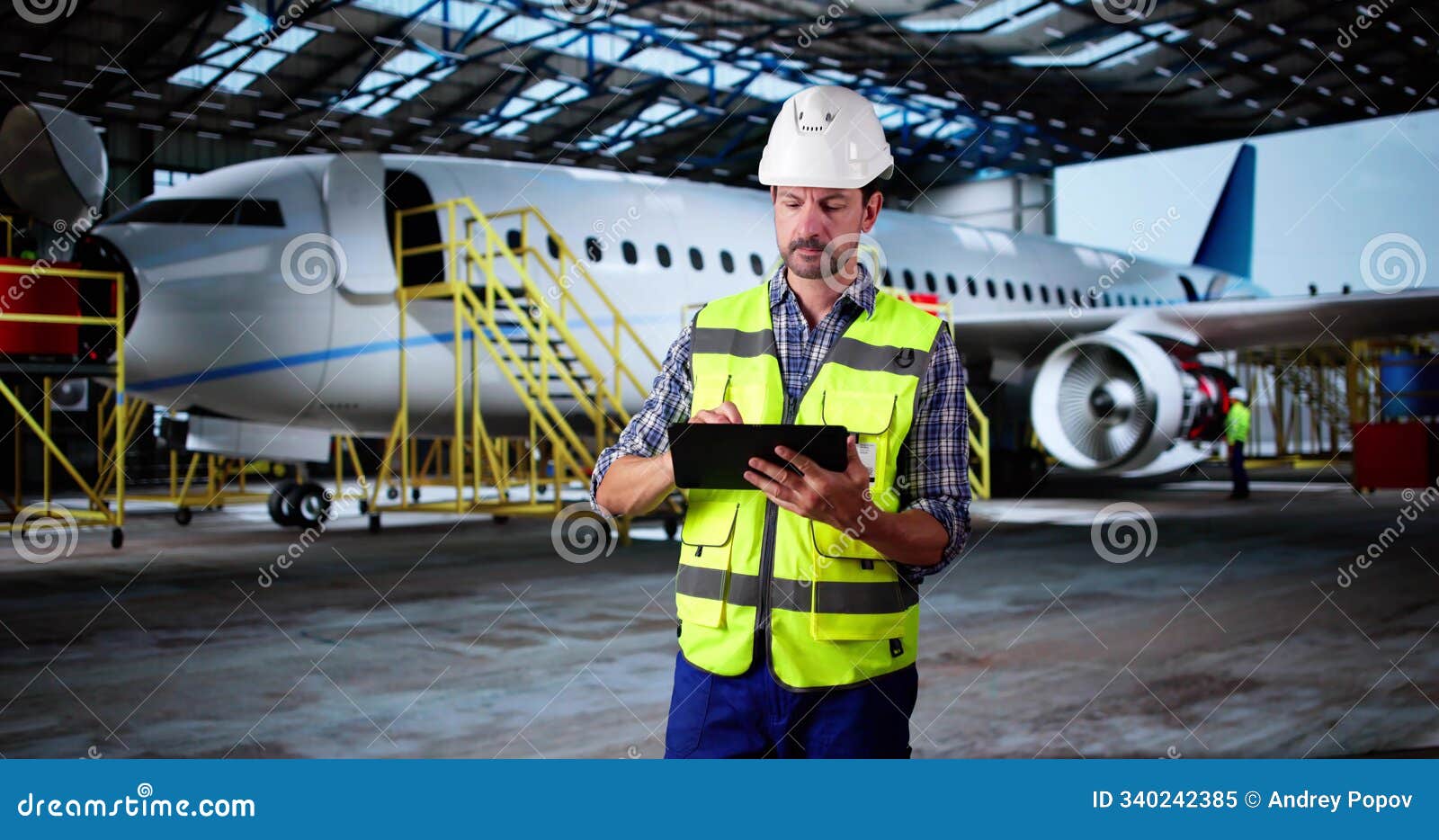 Aviation Aircraft Technician Doing Safety Check Stock Illustration ...