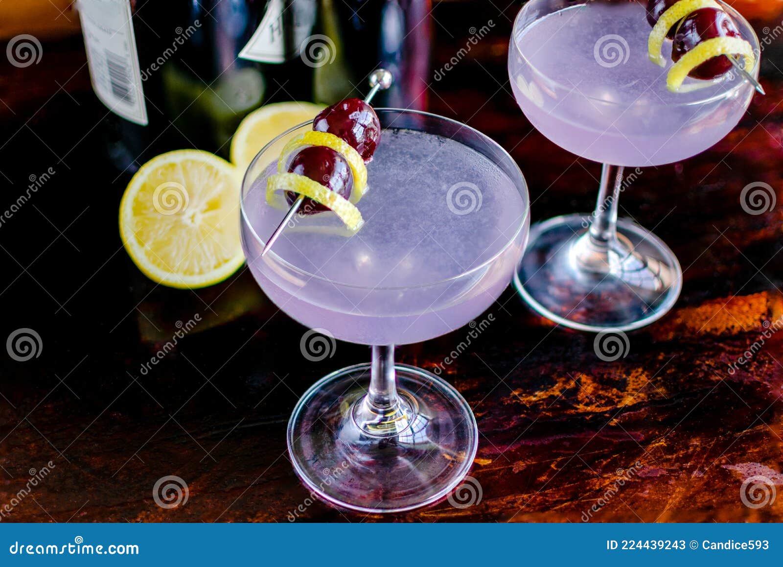Aviation Gin Cocktails Garnished with Luxardo Cherries Stock Image ...