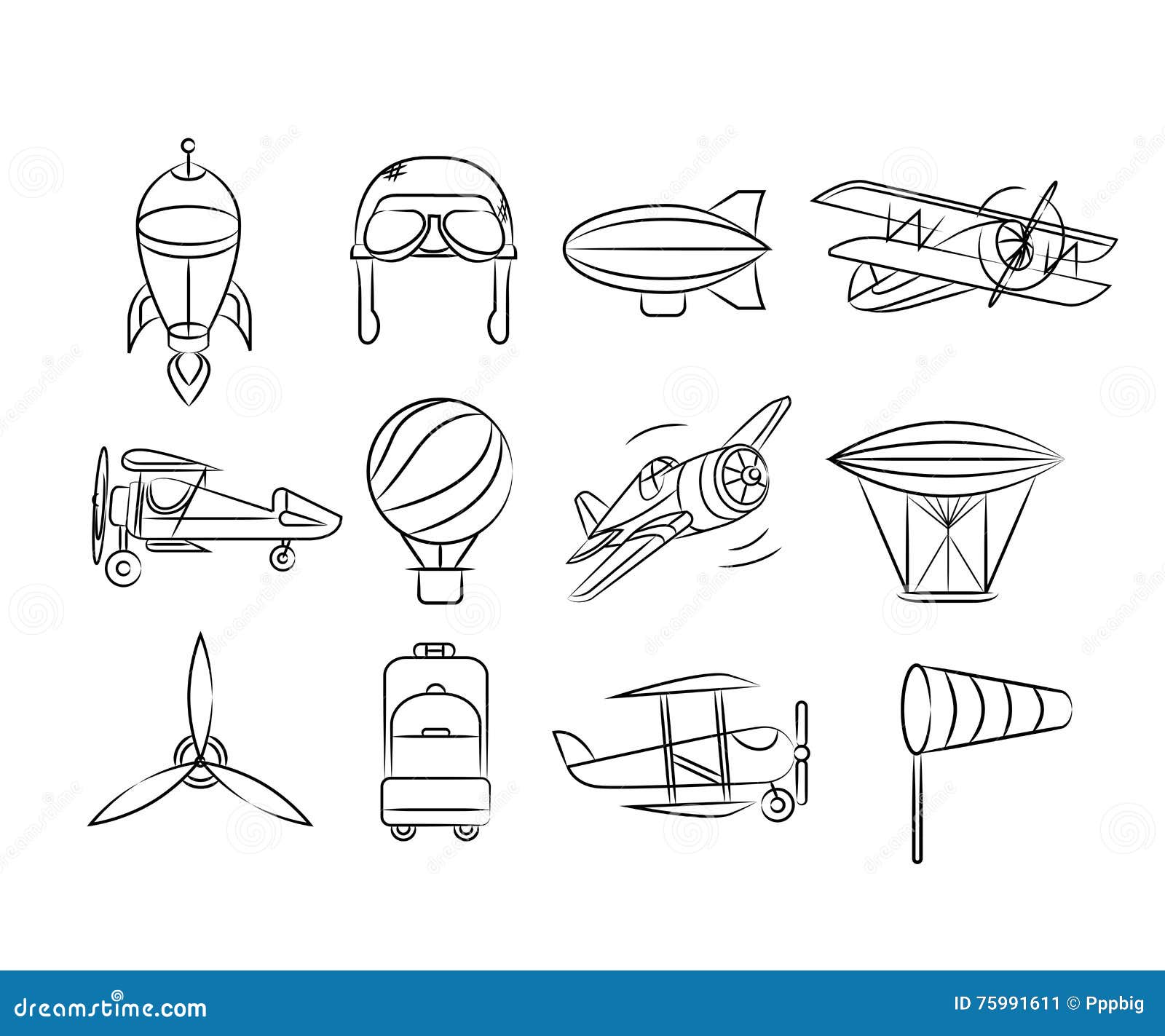 Set Of Aviation Icons. Small Aviation Symbols And Elements Flat Design ...
