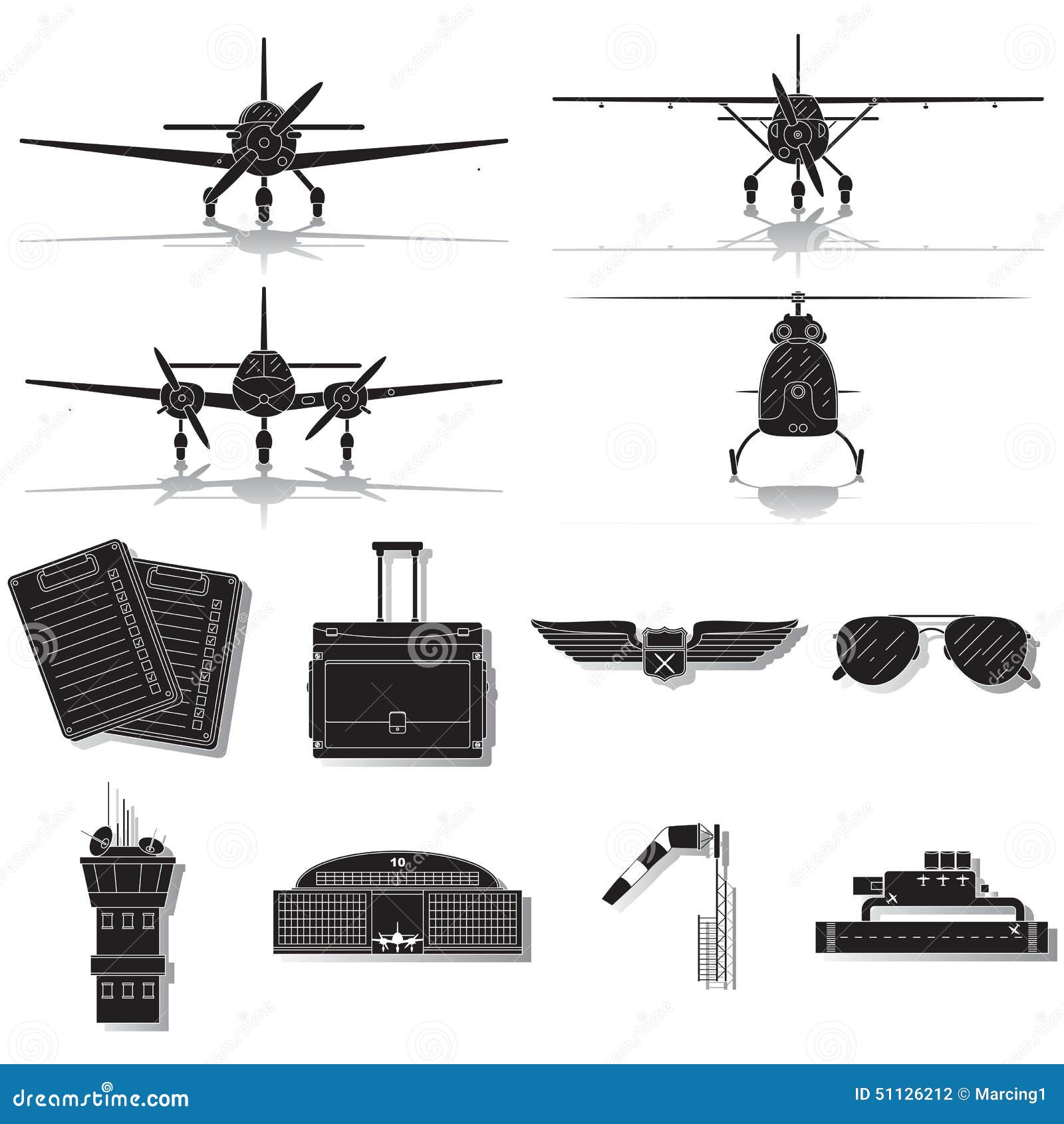 Aviation icons set stock vector. Illustration of checklist - 51126212