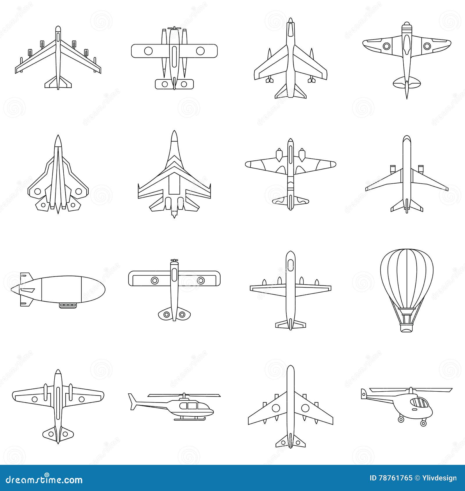 Aviation Icons Set, Outline Style Stock Vector - Illustration of banner ...