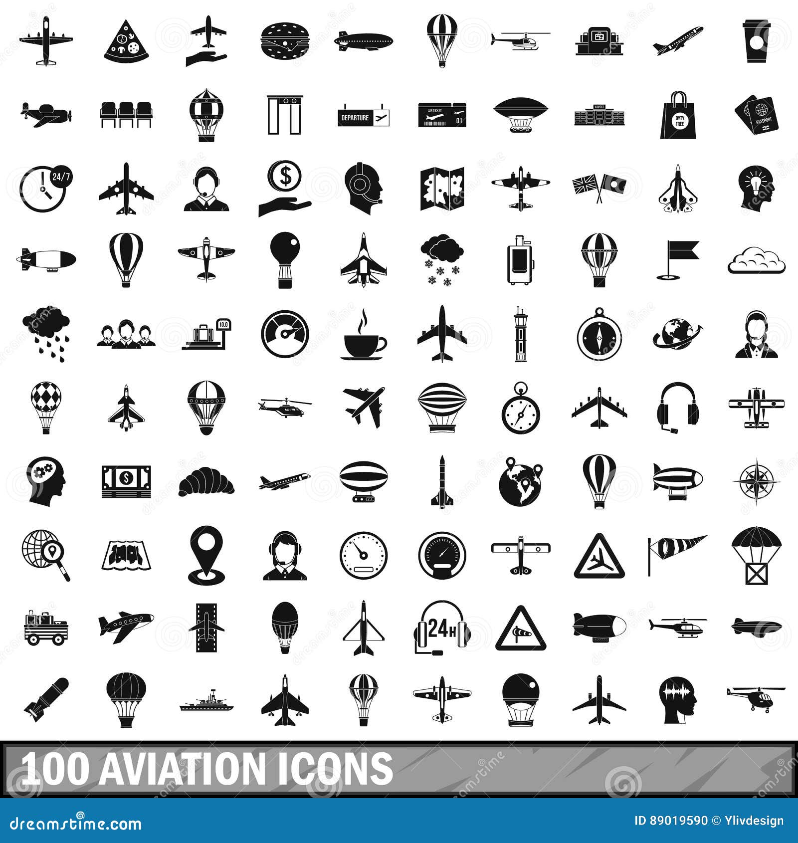 100 Aviation Icons Set, Simple Style Stock Vector - Illustration of ...