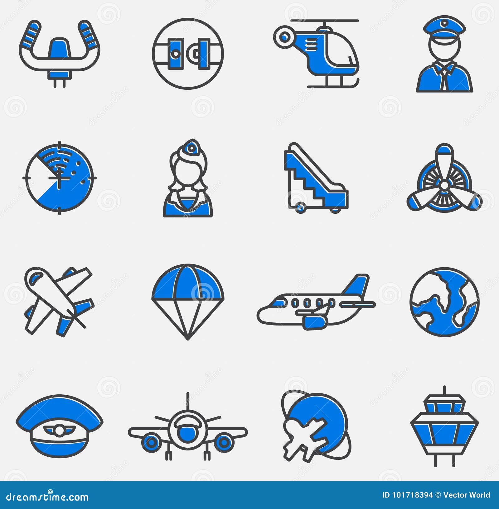 Set Of Aviation Icons. Outline Illustration. Vector Icons Of Airplane ...