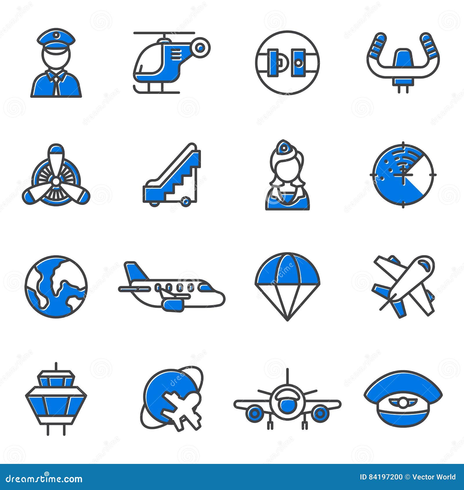 Aviation icons vector set stock vector. Illustration of radar - 84197200