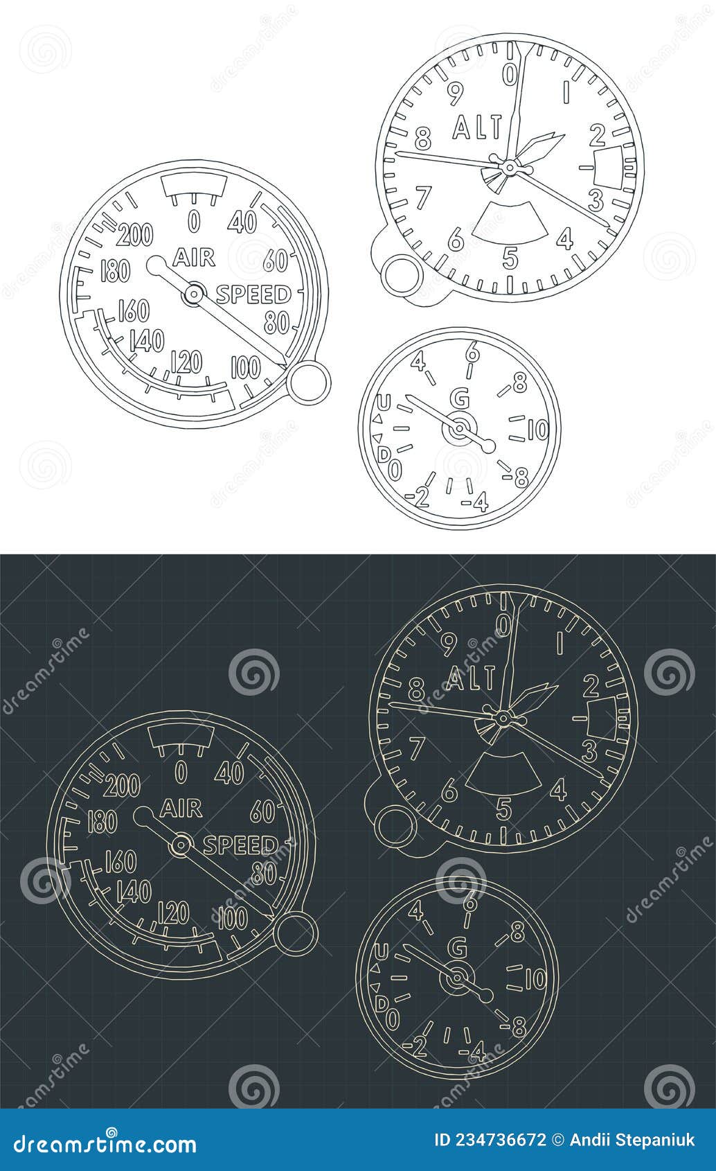 Aviation Instruments Blueprints Stock Vector - Illustration of cockpit ...