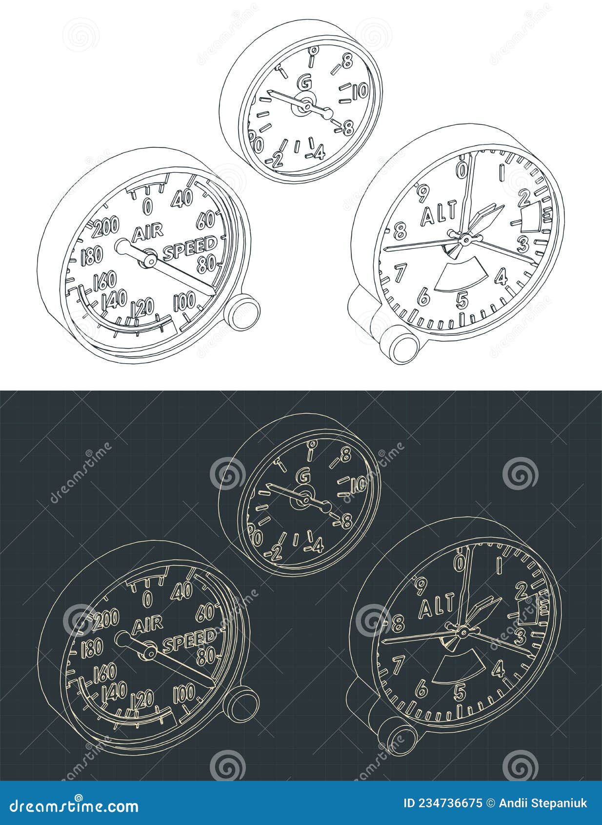 Aviation Instruments Isometric Blueprints Stock Vector - Illustration ...