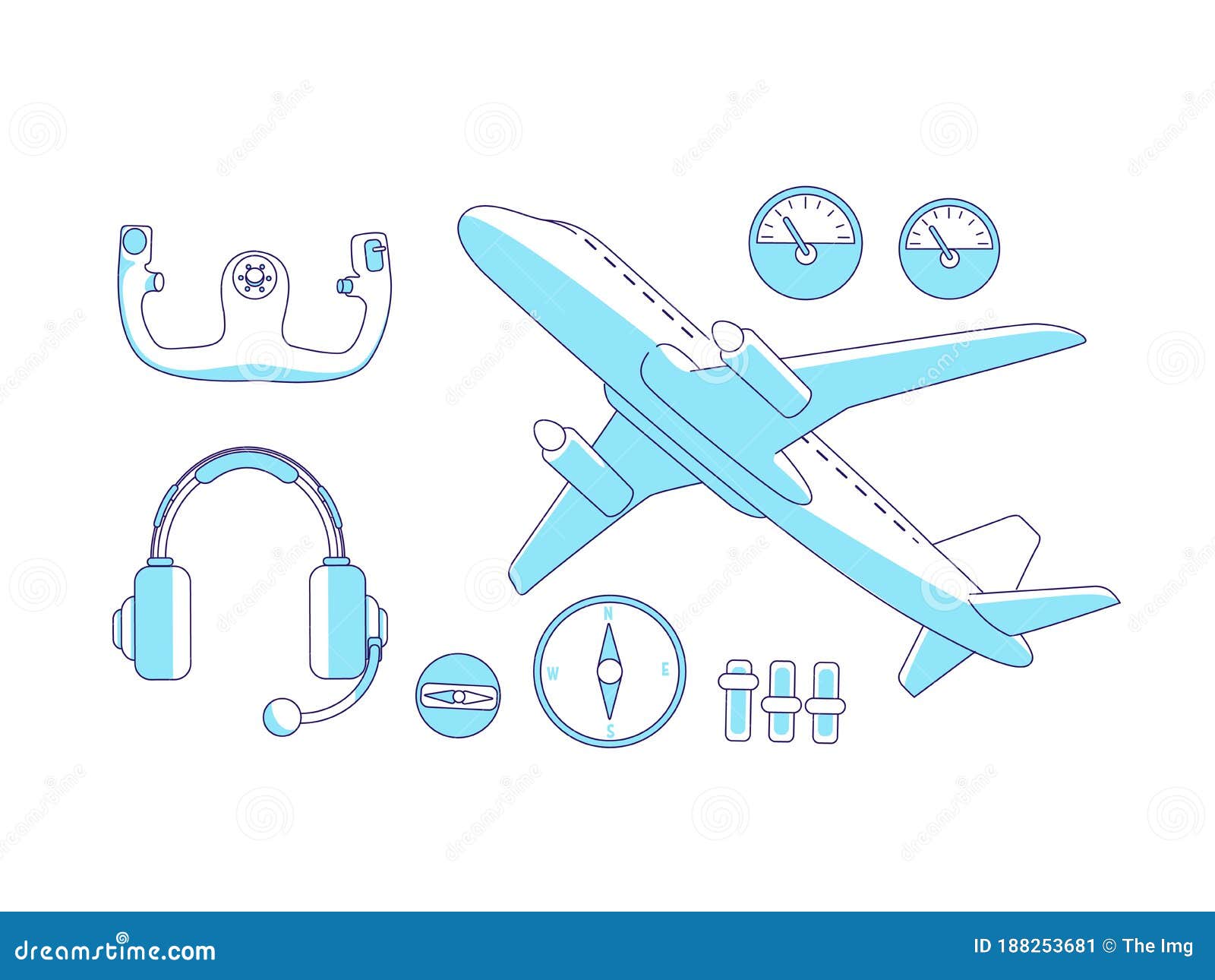 Set Of Pilot Objects. Retro Aviation Items Collection Cartoon Vector ...
