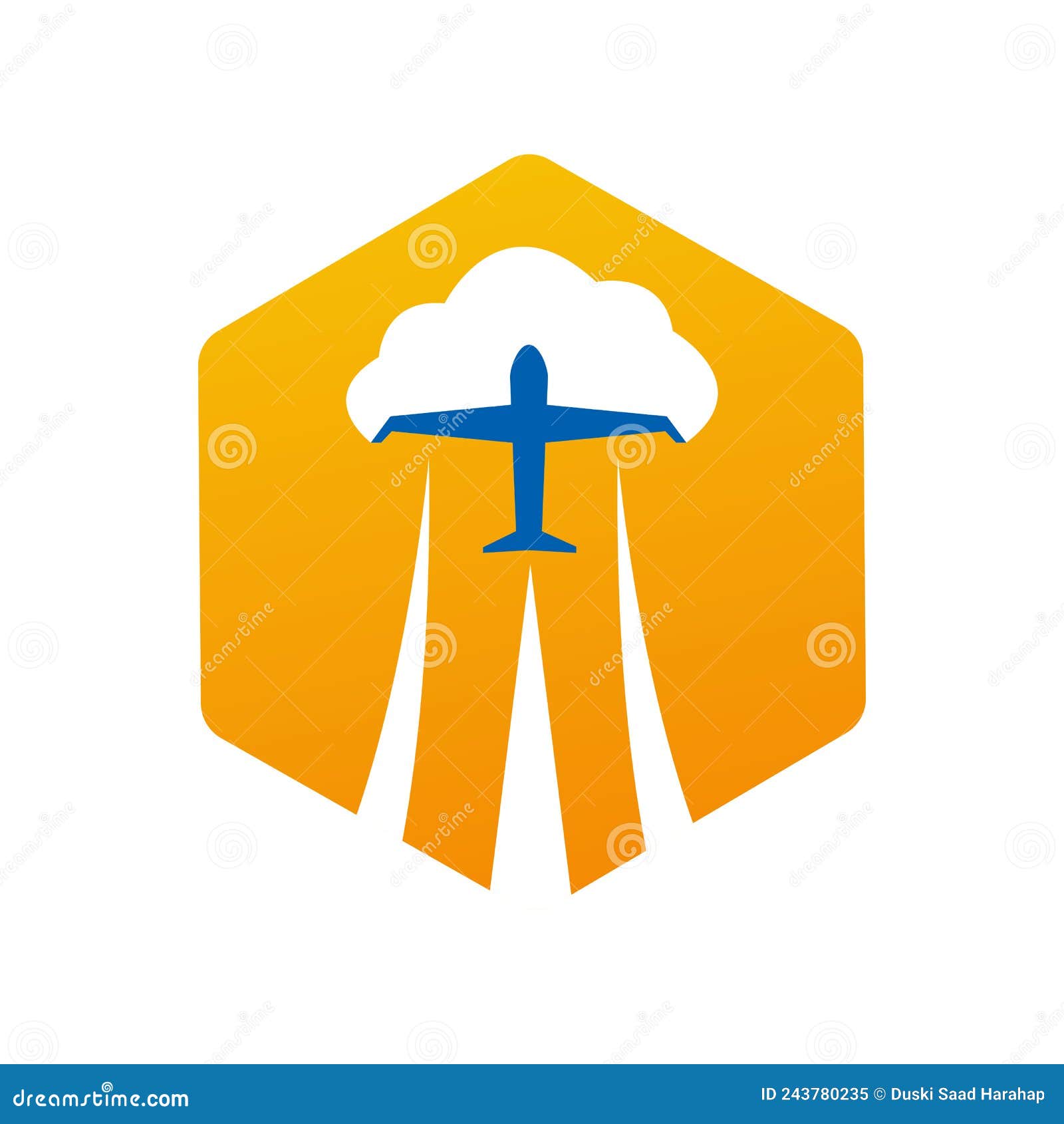 Aviation Logo with Plane and Cloud Illustration on Hexagonal Shape ...
