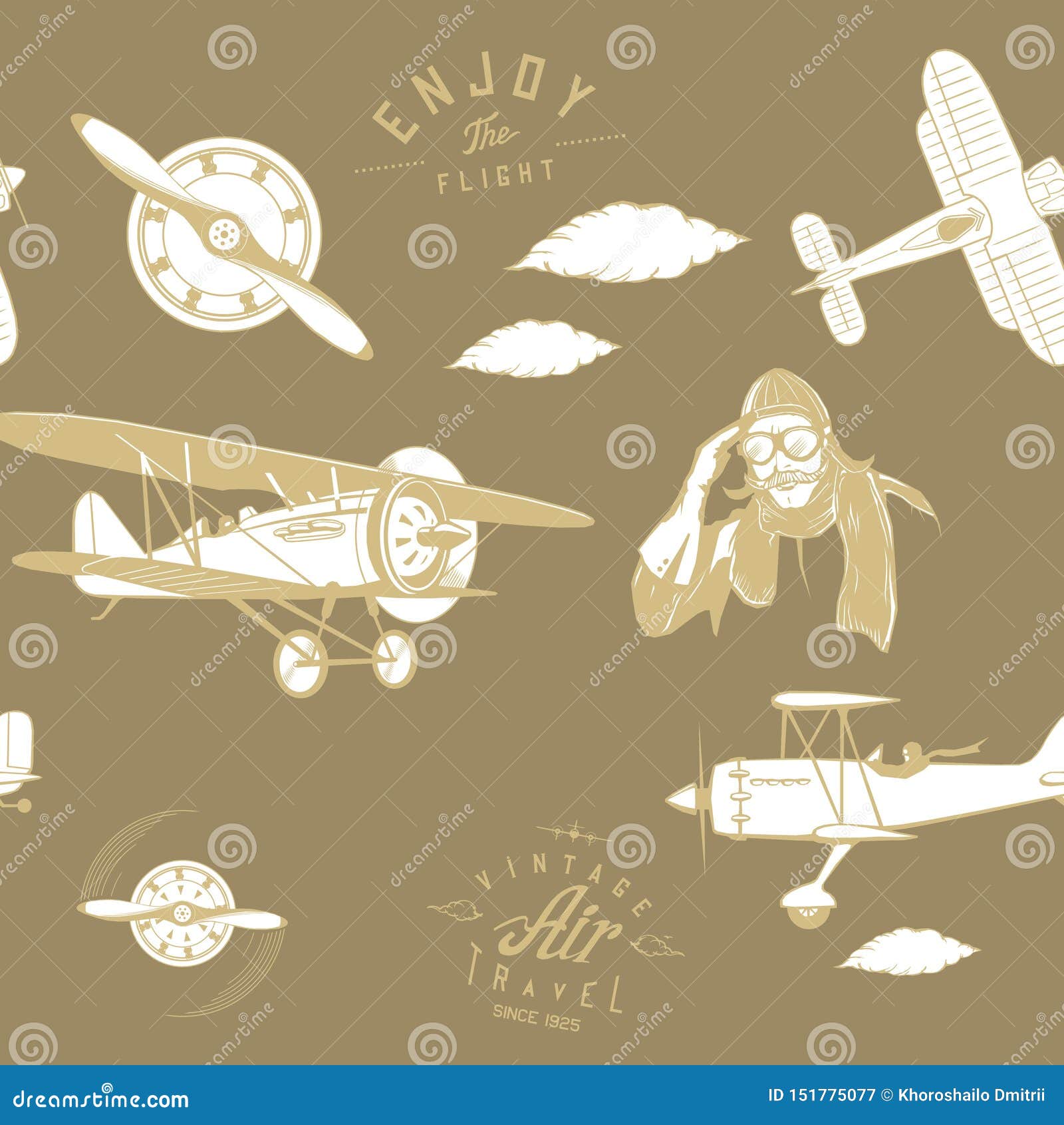 Aviation Pattern Brown Seamless Monogram Retro Vintage Stock Vector ...