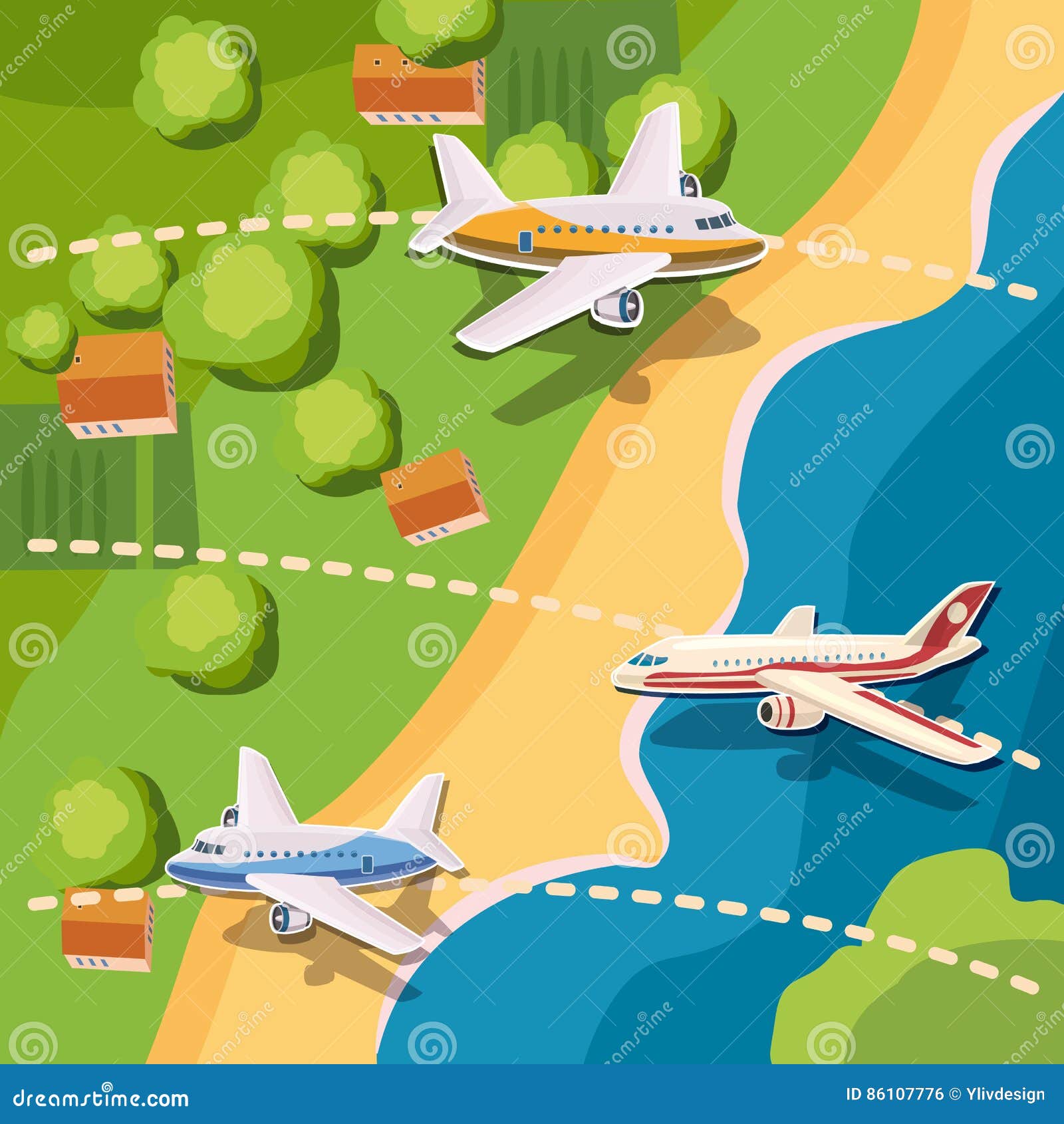 Aviation Planes Top View Concept, Cartoon Style Stock Vector ...