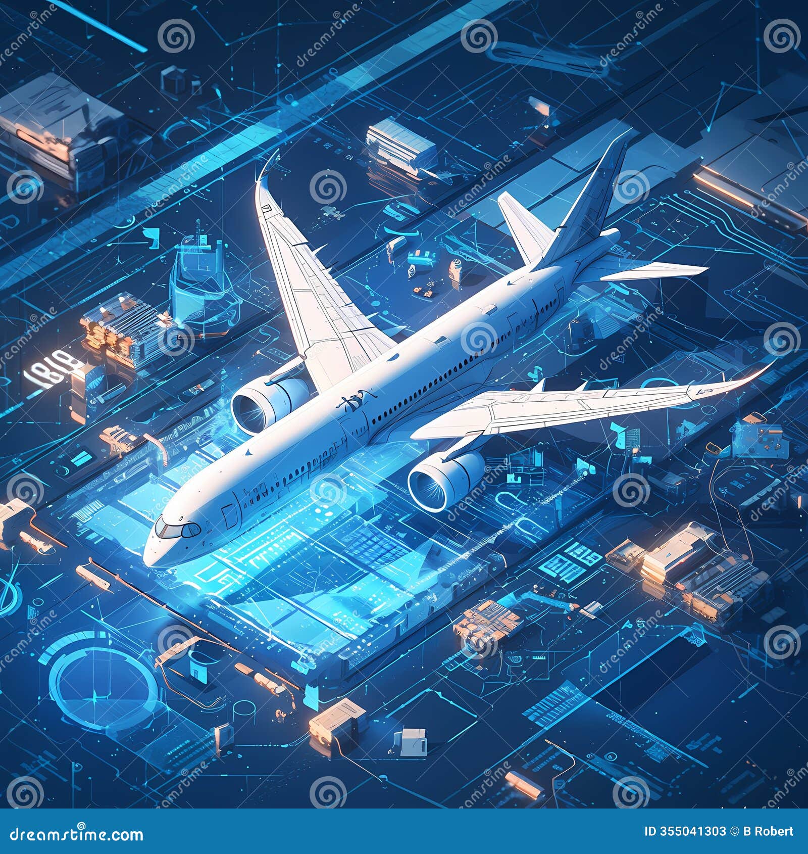 Aviation Techs: Digital Twins Concept Stock Illustration - Illustration ...