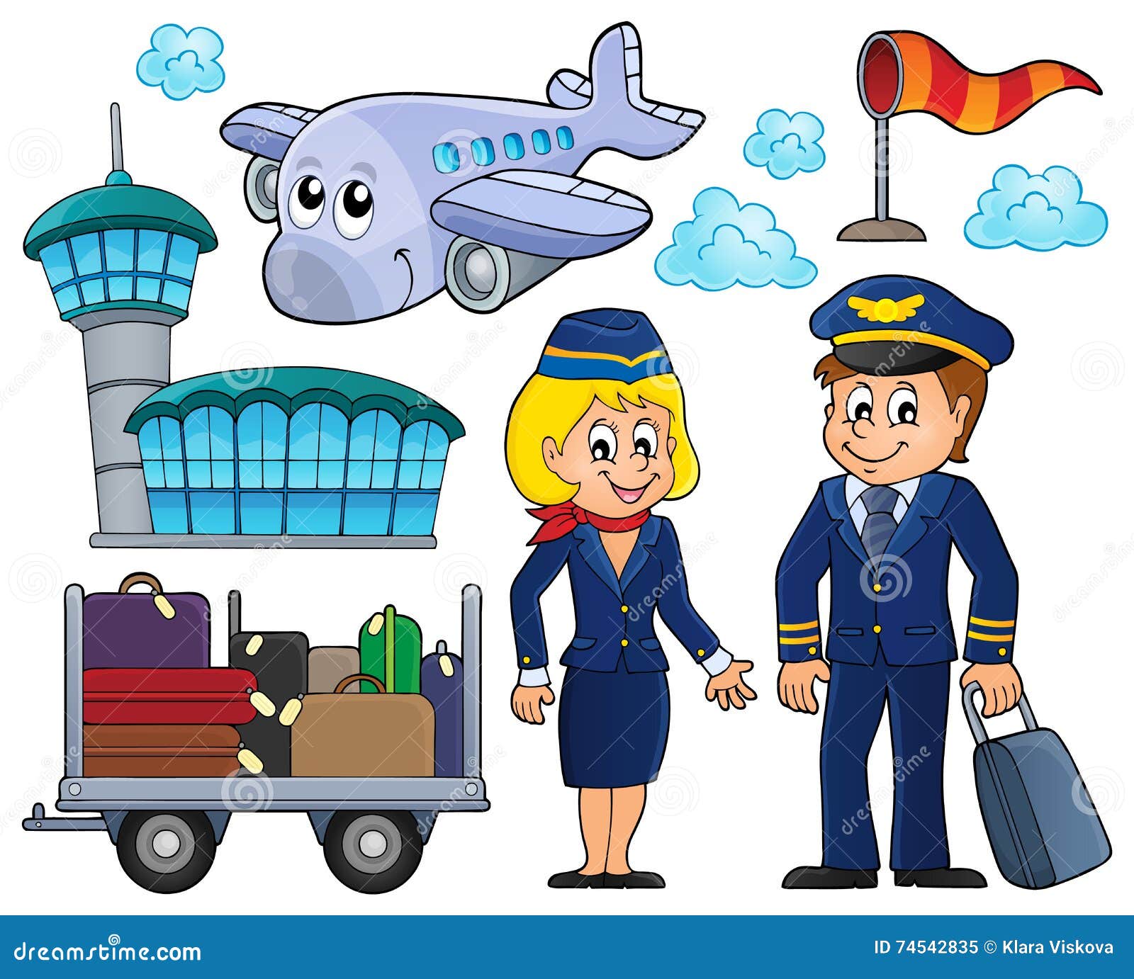 Aviation Aircrew Characters Pilot With Arms Akimbo And Stewardess ...