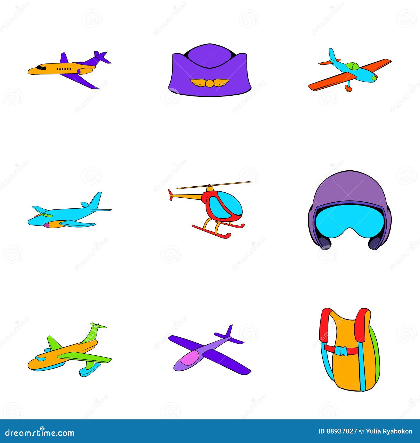 Aviator Icons Set, Cartoon Style Stock Vector - Illustration of airline ...