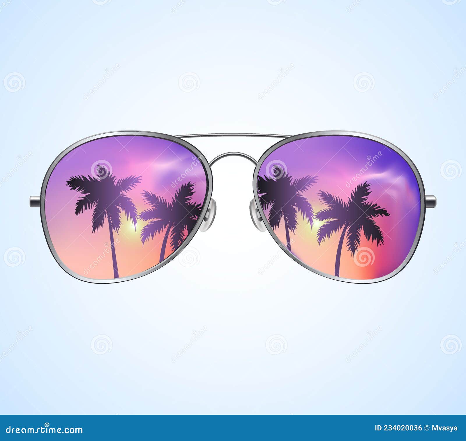 Aviator Sunglasses with Palms Reflection Vector Illustration Background ...
