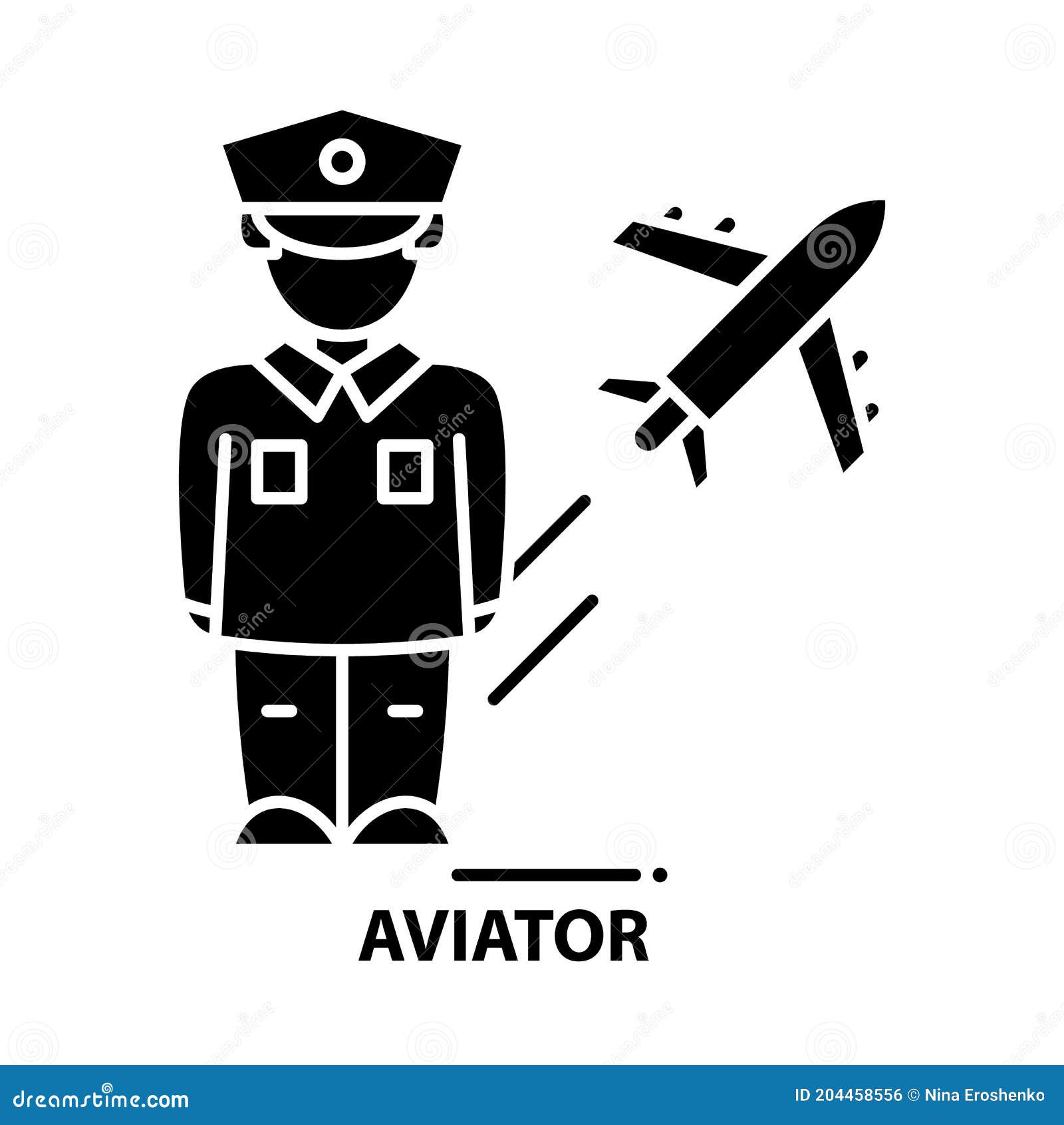 Aviator Symbol Icon, Black Vector Sign with Editable Strokes, Concept ...
