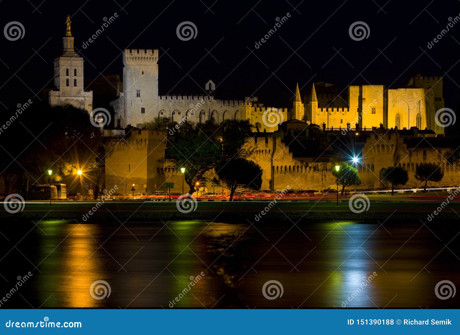 Avignon at Night, Provence, France Stock Photo - Image of europe ...