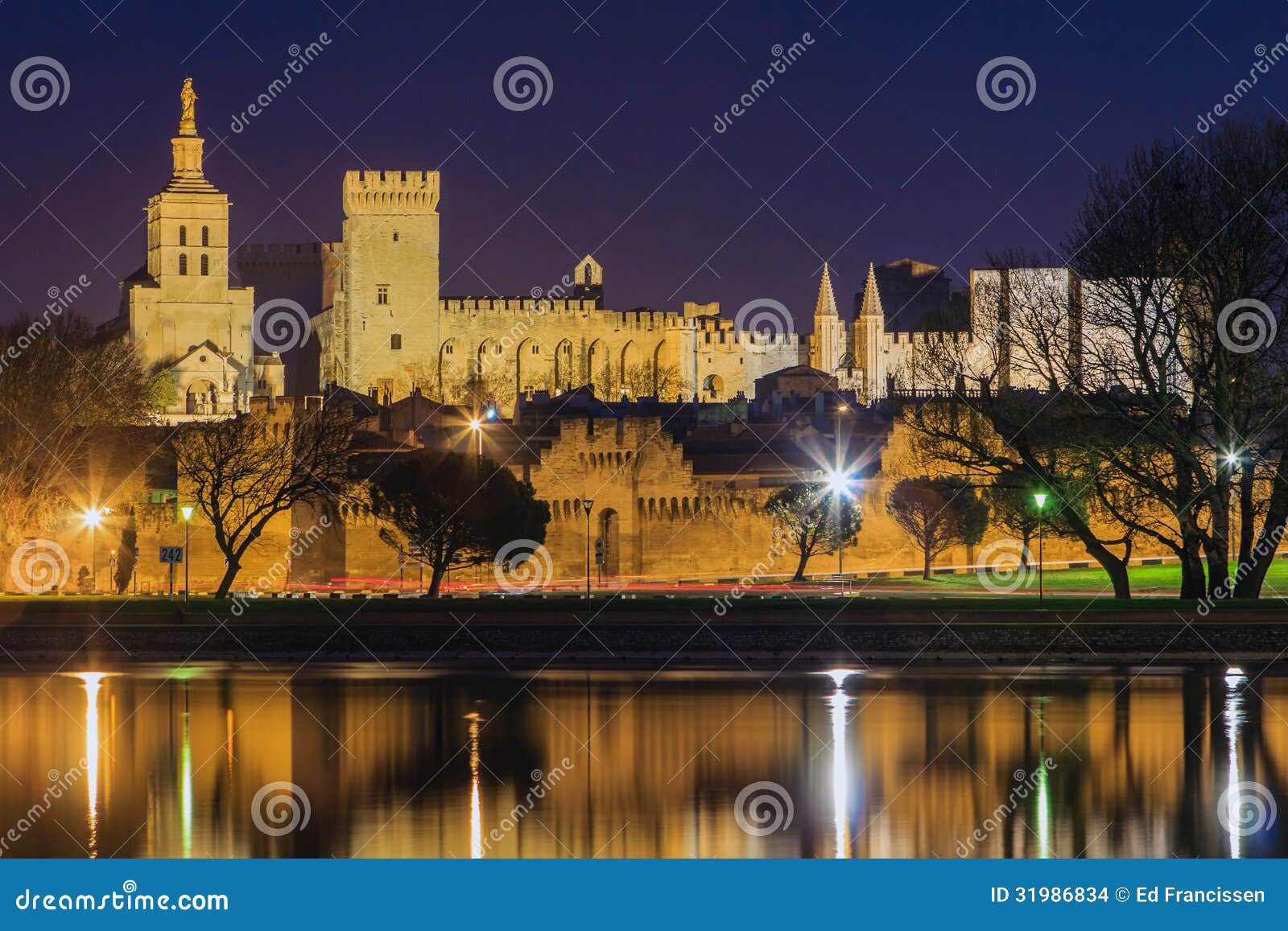 Avignon at night. stock photo. Image of city, pope, castle - 31986834