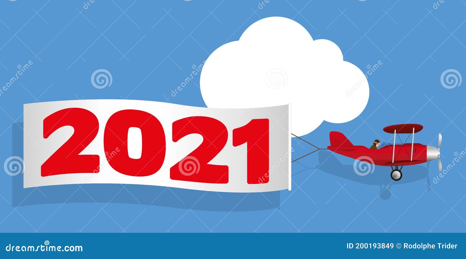 Greeting Card 2021, with an Airplane Pulling a Banner To Wish a Happy ...