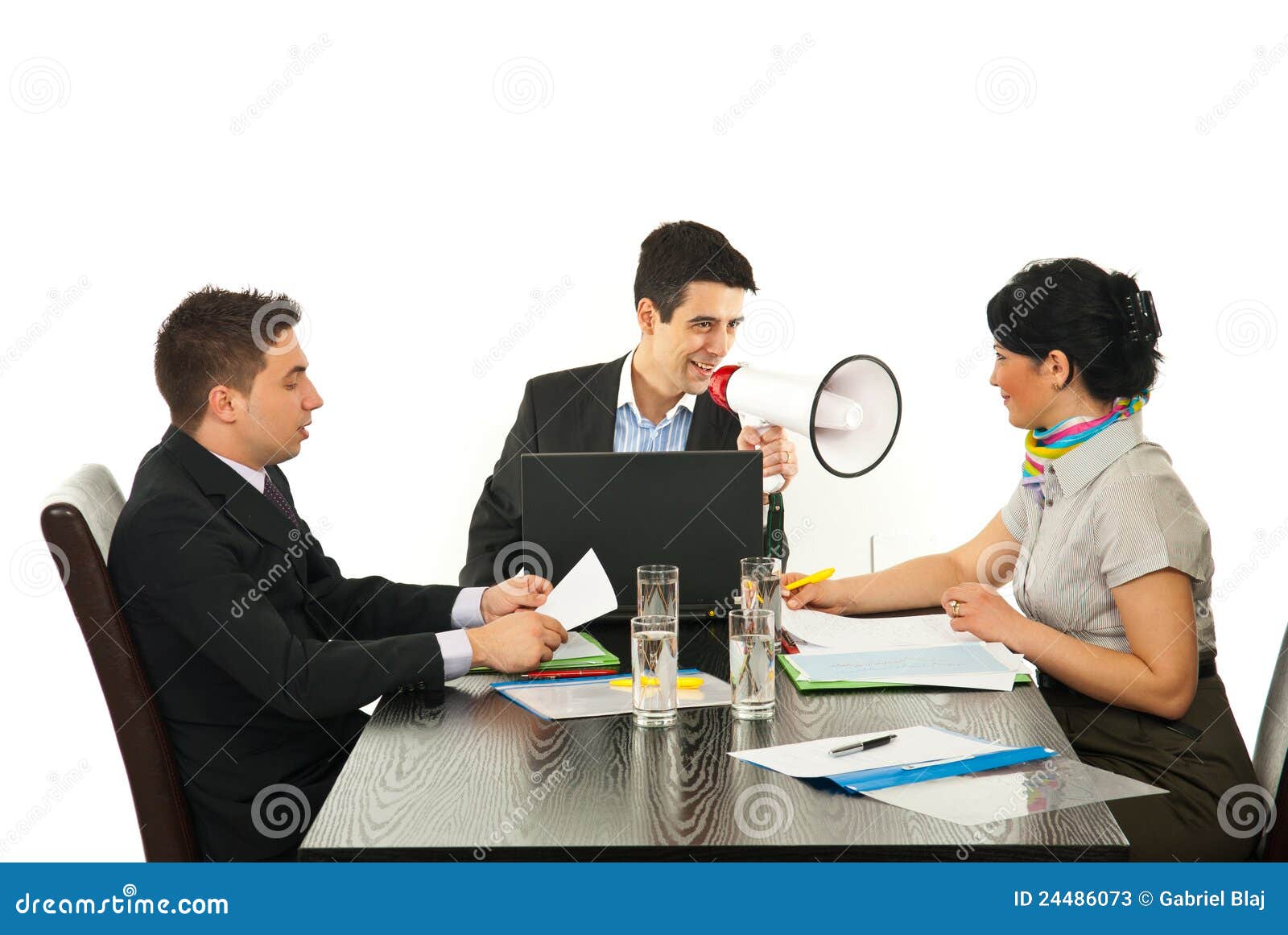 Aviso Del Encargado Por Megapone Imagen de archivo - Imagen de sonrisa ...