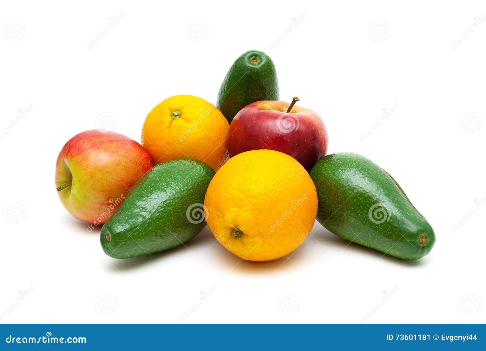 Avocado, Apples and Oranges on a White Background Stock Image - Image ...