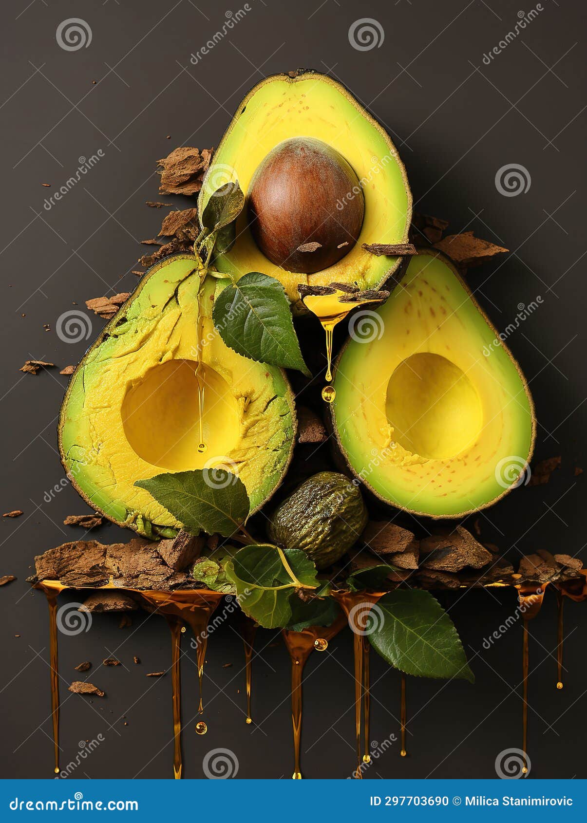 Avocado Artistry: Creative Arrangement of Half-Cut Delights Stock Illustration - Illustration of ...
