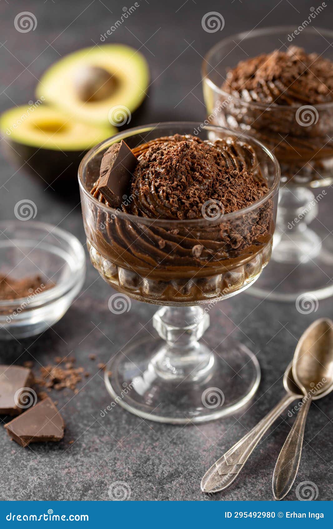 Avocado Chocolate Mousse Pudding, Keto Vegan Healthy Dessert. Stock ...