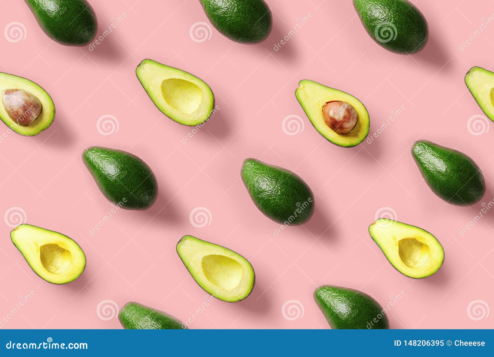Avocado Colorful Pattern on a Pastel Pink Background. Summer Concept ...