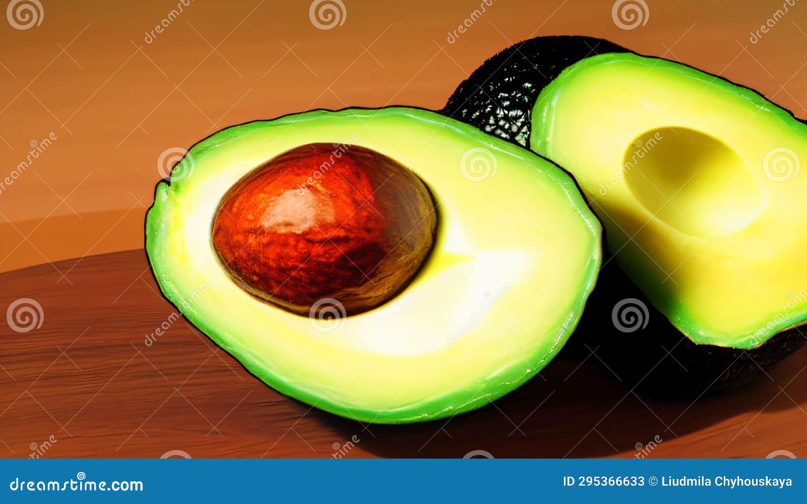 Avocado Cut in Half on an Orange Surface. Two Halves of Avocado ...