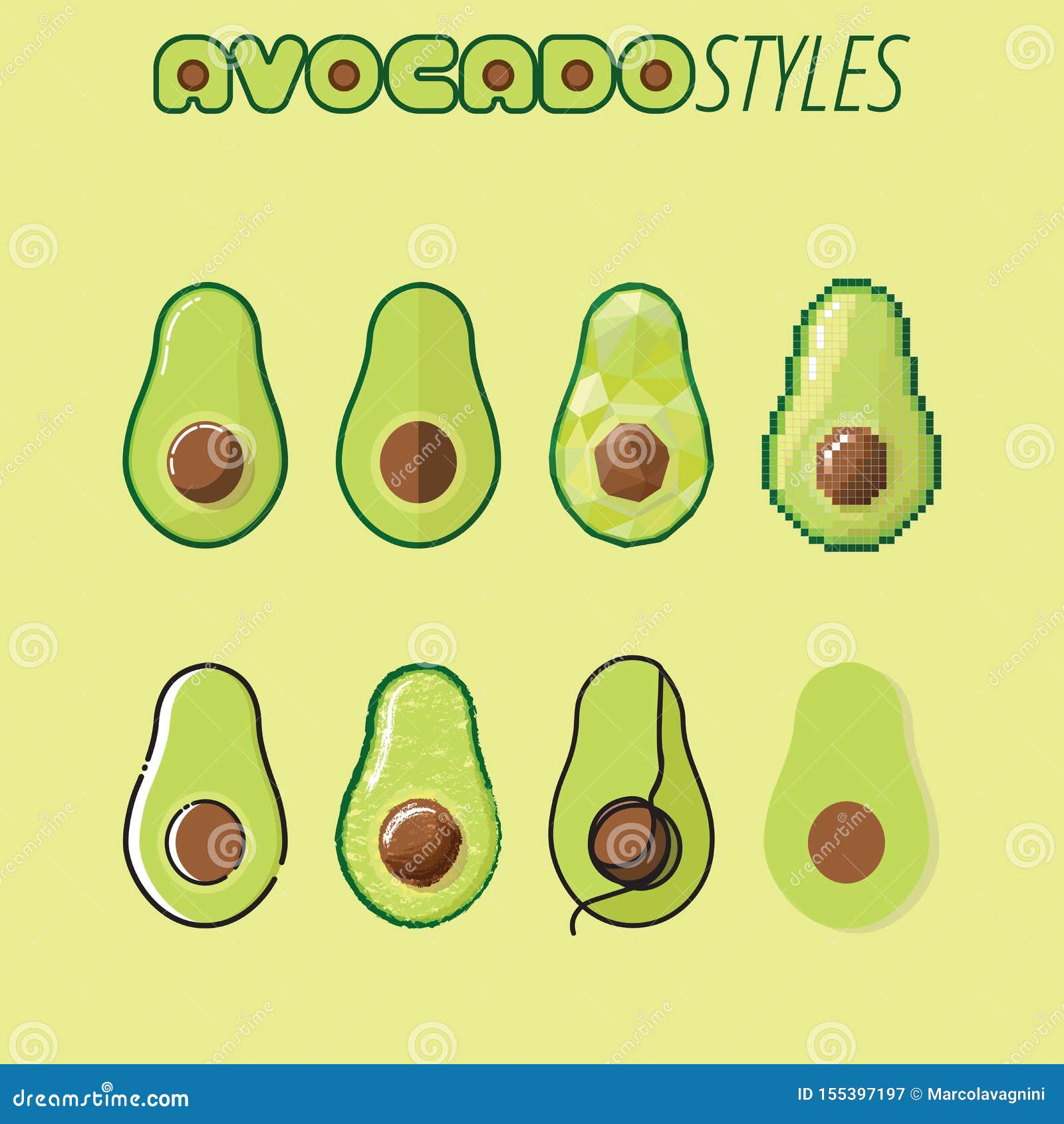Avocado Design Style Collection Stock Vector - Illustration of core ...