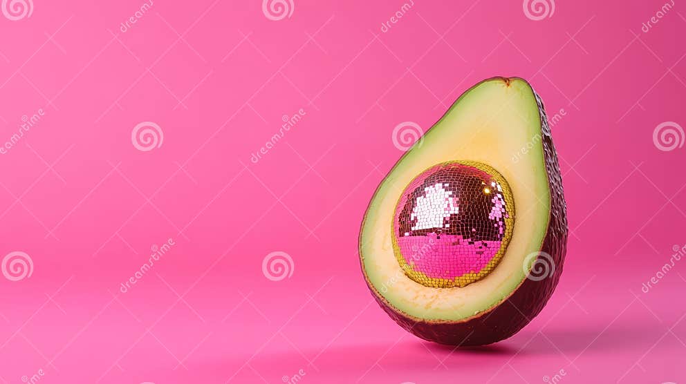 Avocado with Disco Ball Pit on Pink Background Stock Image - Image of ...