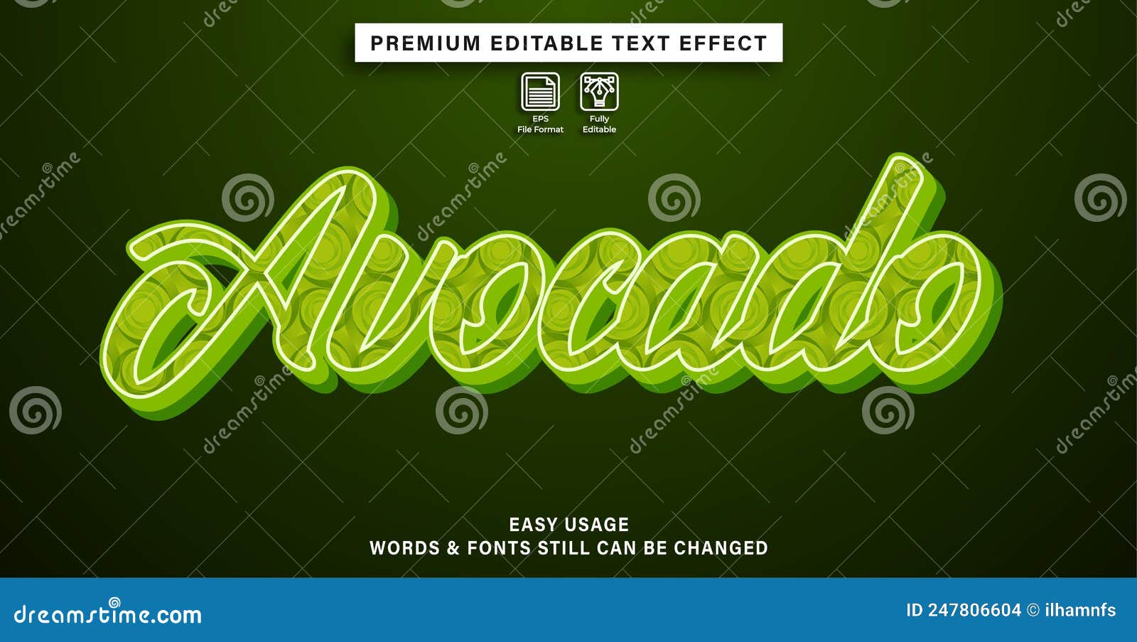 Editable Avocado Neon Text Effect Style Illustrations Cartoon Vector ...
