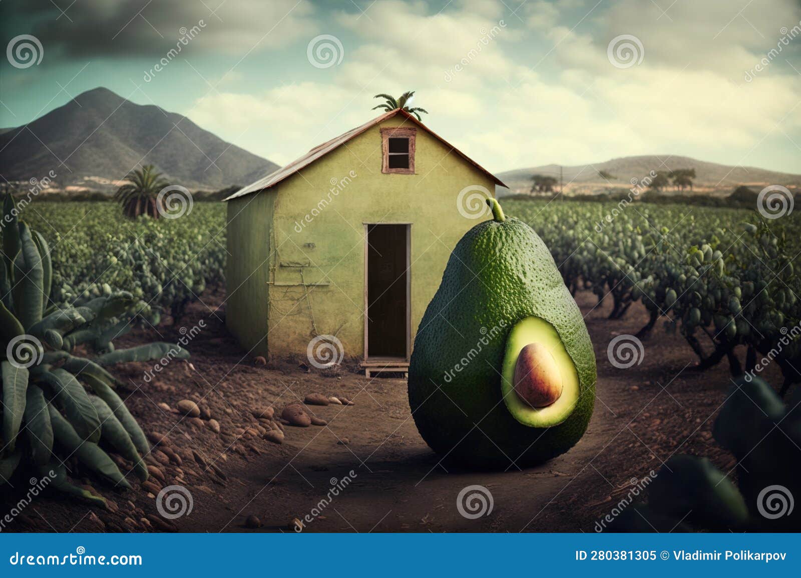 Avocado Farm Isolated On White Background. Line Art Style. Vector ...