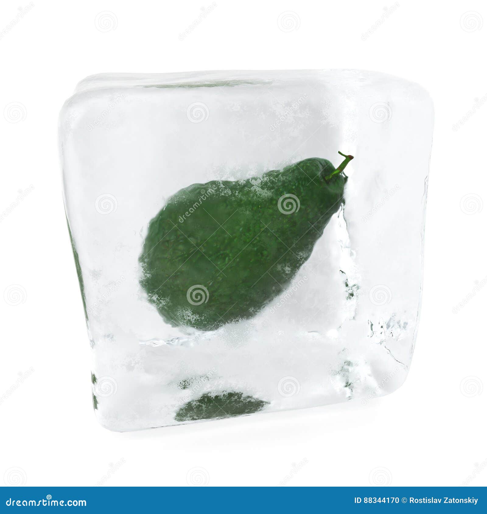 Avocado Frozen In Ice Cube. Ice Cube In Front View, Single Ice Cube ...