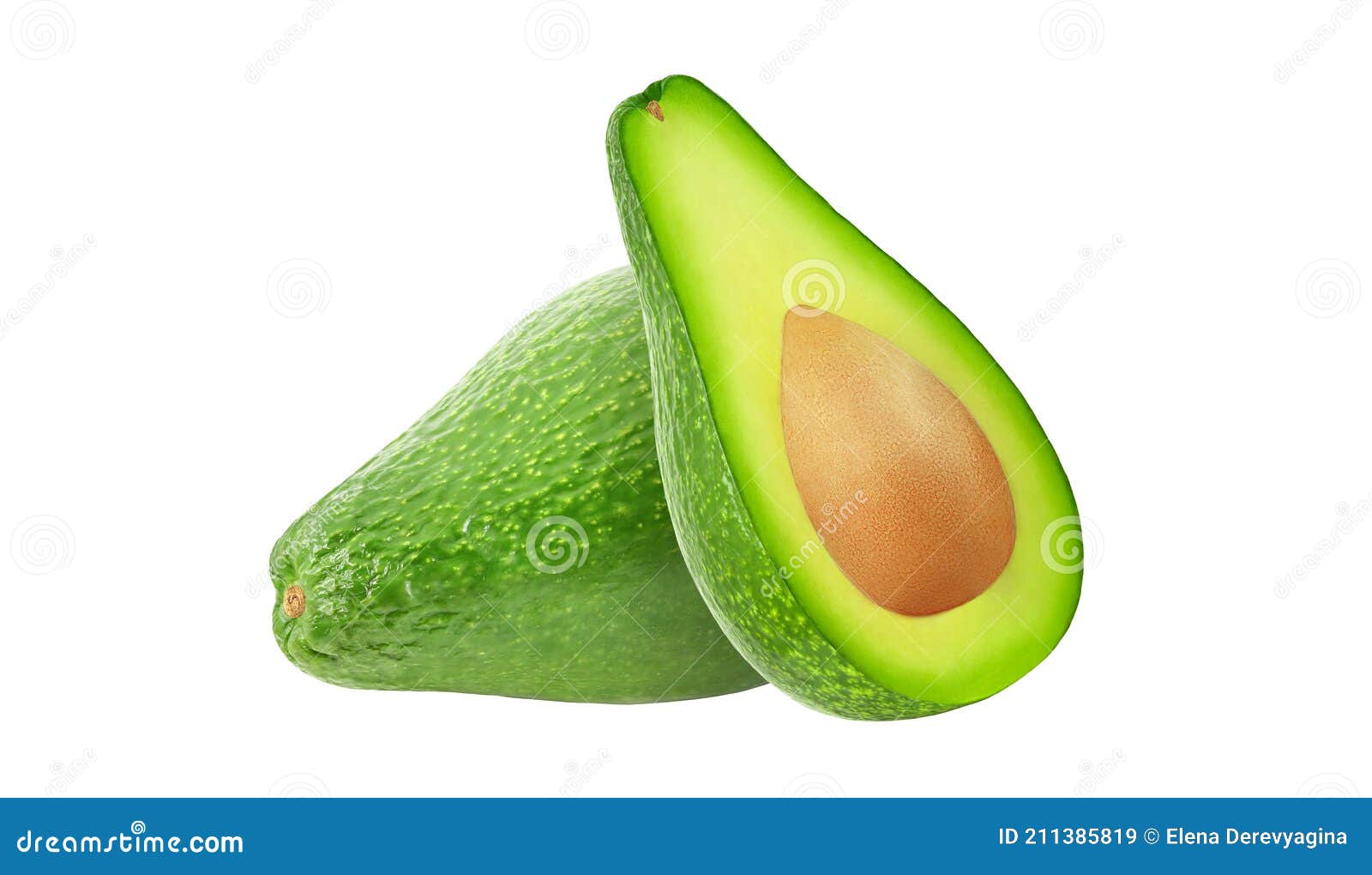 Avocado Fruit, Two Pieces, Whole and Cut Isolated on White Background ...
