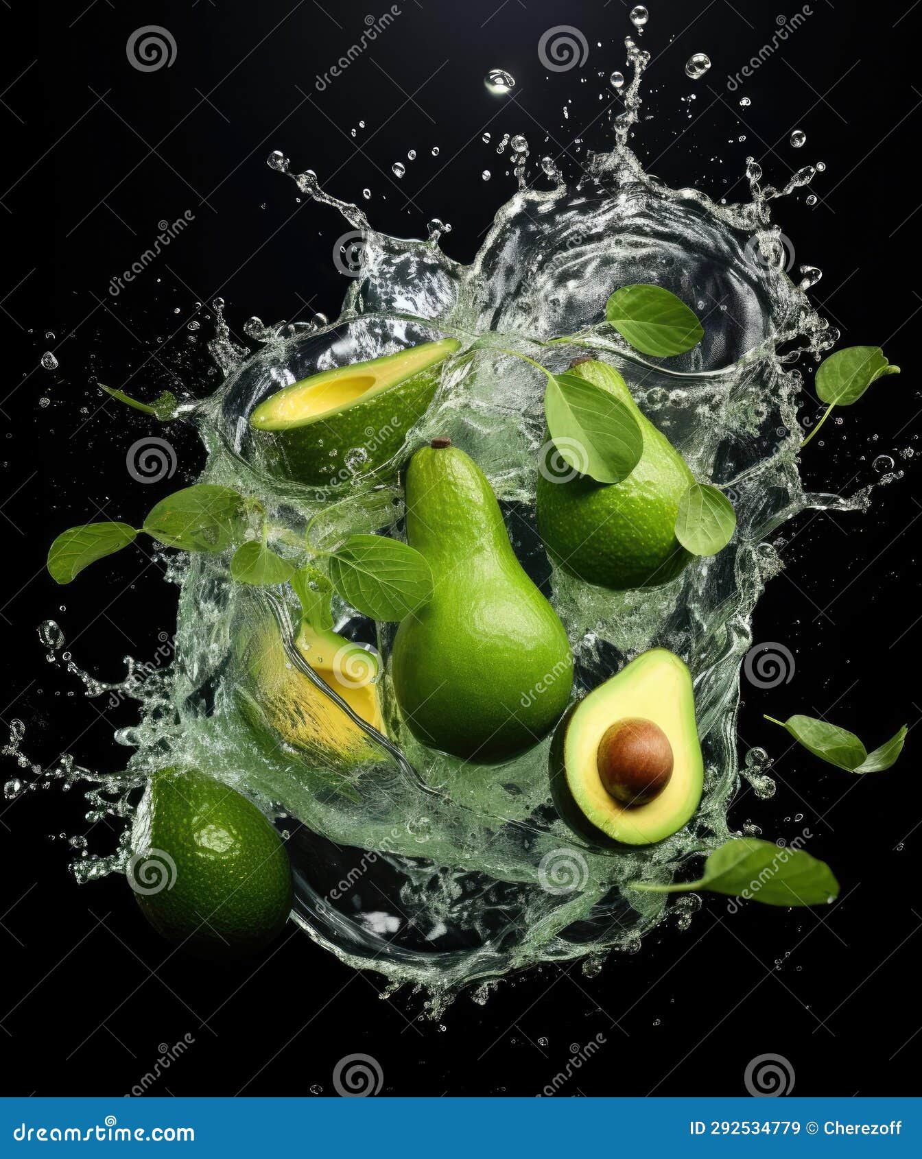 Avocado Fruits Fall into the Water Stock Image - Image of wave, drink ...